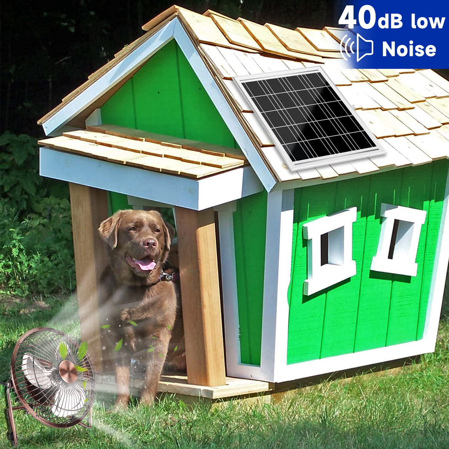Fanspex Solar Powered Fan for Dog House, 6" Fan+10W Solar Panel Kits for Outdoor Greenhouse, Chicken Coop Cooling, 39dB Super quiet, Above 10,000 Hours Lifespan (Bronze)