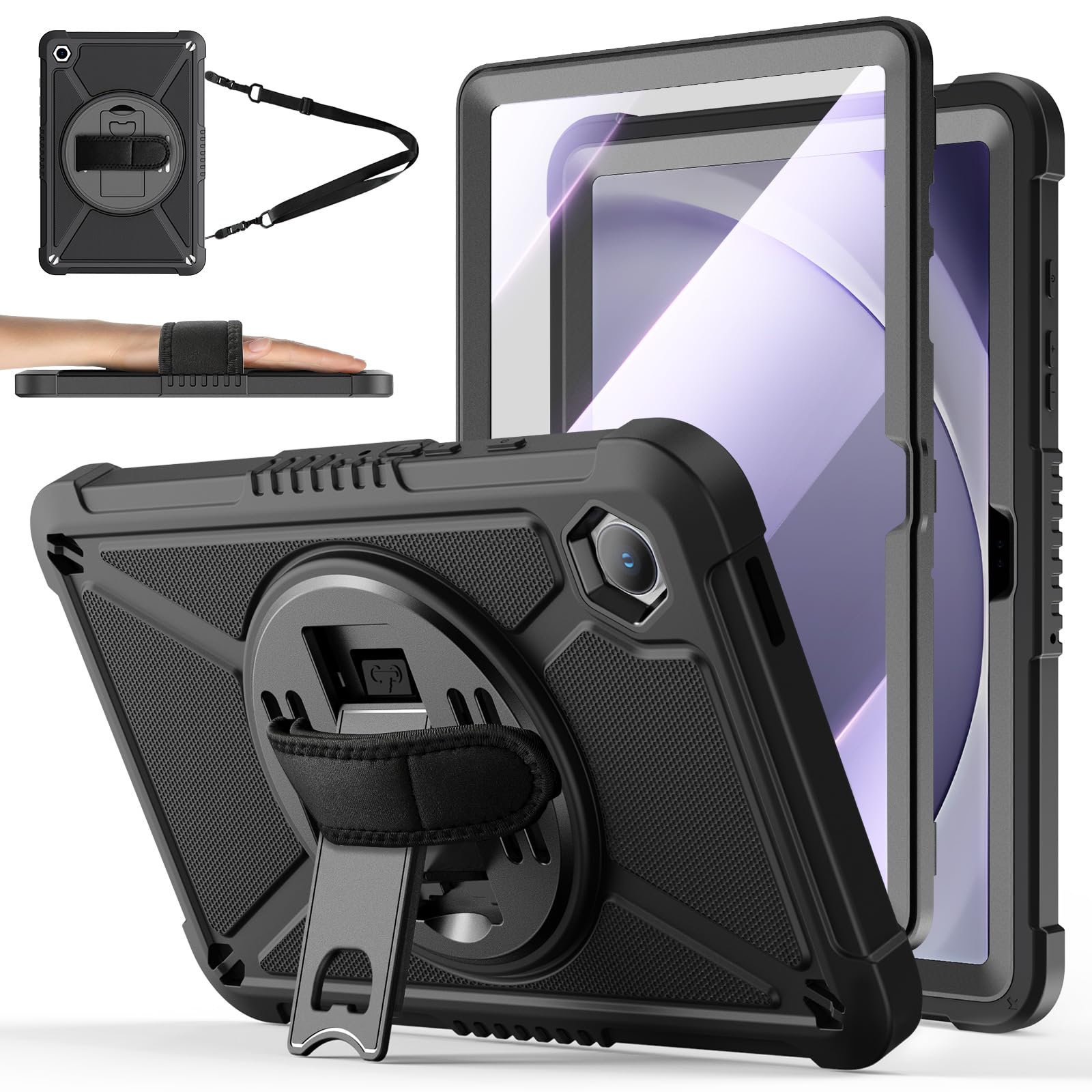 ZtotopCases for Samsung Galaxy Tab A8 10.5 Inch 2022, Full Body Cover with 360 Rotating Hand Strap & Shoulder Strap Heavy Duty Shockproof Case for Samsung A8 Tablet SM-X200 /SM-X205 /SM-X207, Black