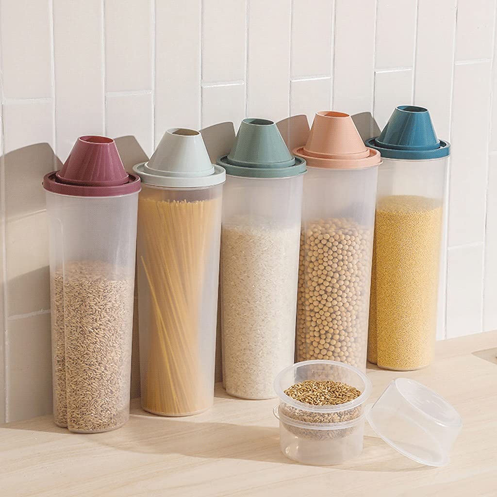 FSHAN Kitchen Jars Plastic Storage Box Kitchen Food Grains Cereal Containers Tall Food Storage Spaghetti Noodle/Pasta Container with Scale Lid Useful Container Set (Color : 3pcs Pink)