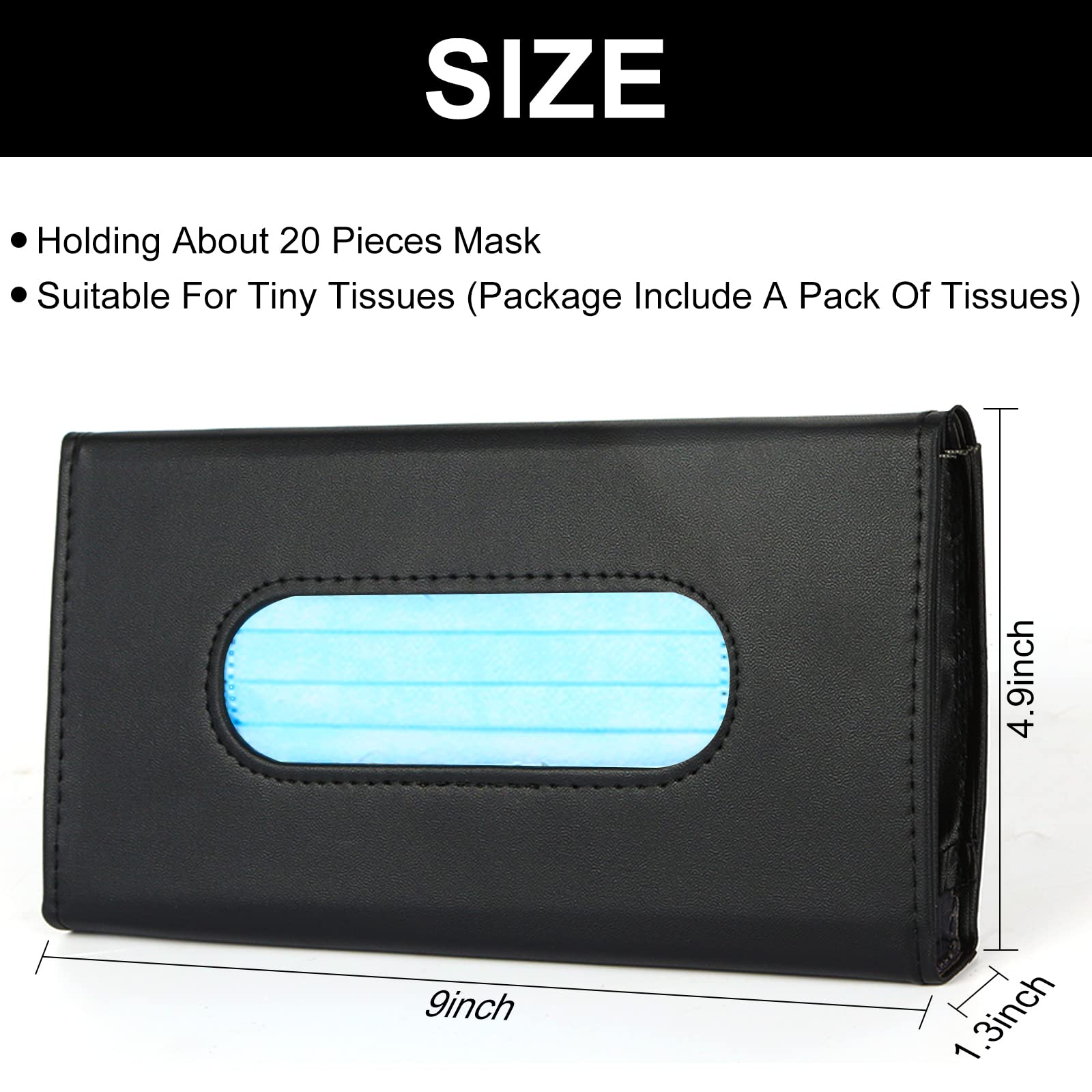 Grafken Car Tissue Holder, Mask Holder for Car, Visor Tissue Holder, Wipes Case for Car, PU Leather Backseat Tissue Case Holder for Vehicle (Black)