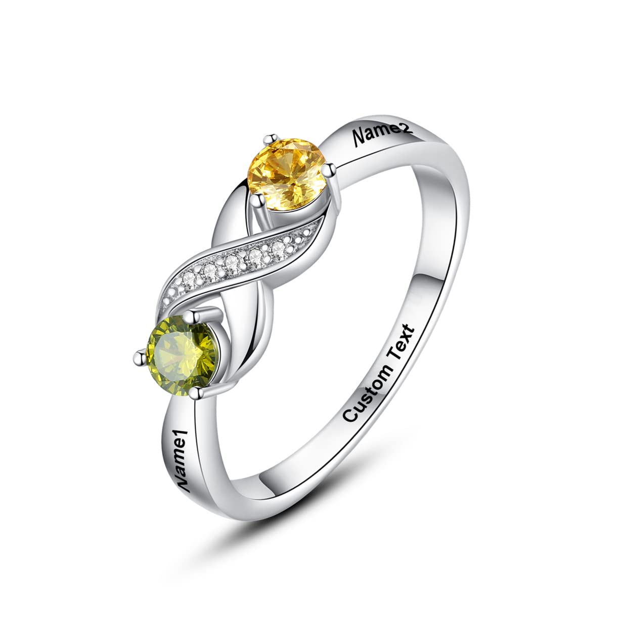 Heywords Infinity Ring Promise Rings with 2 birthstones for Women Love Couples Him Her Best
