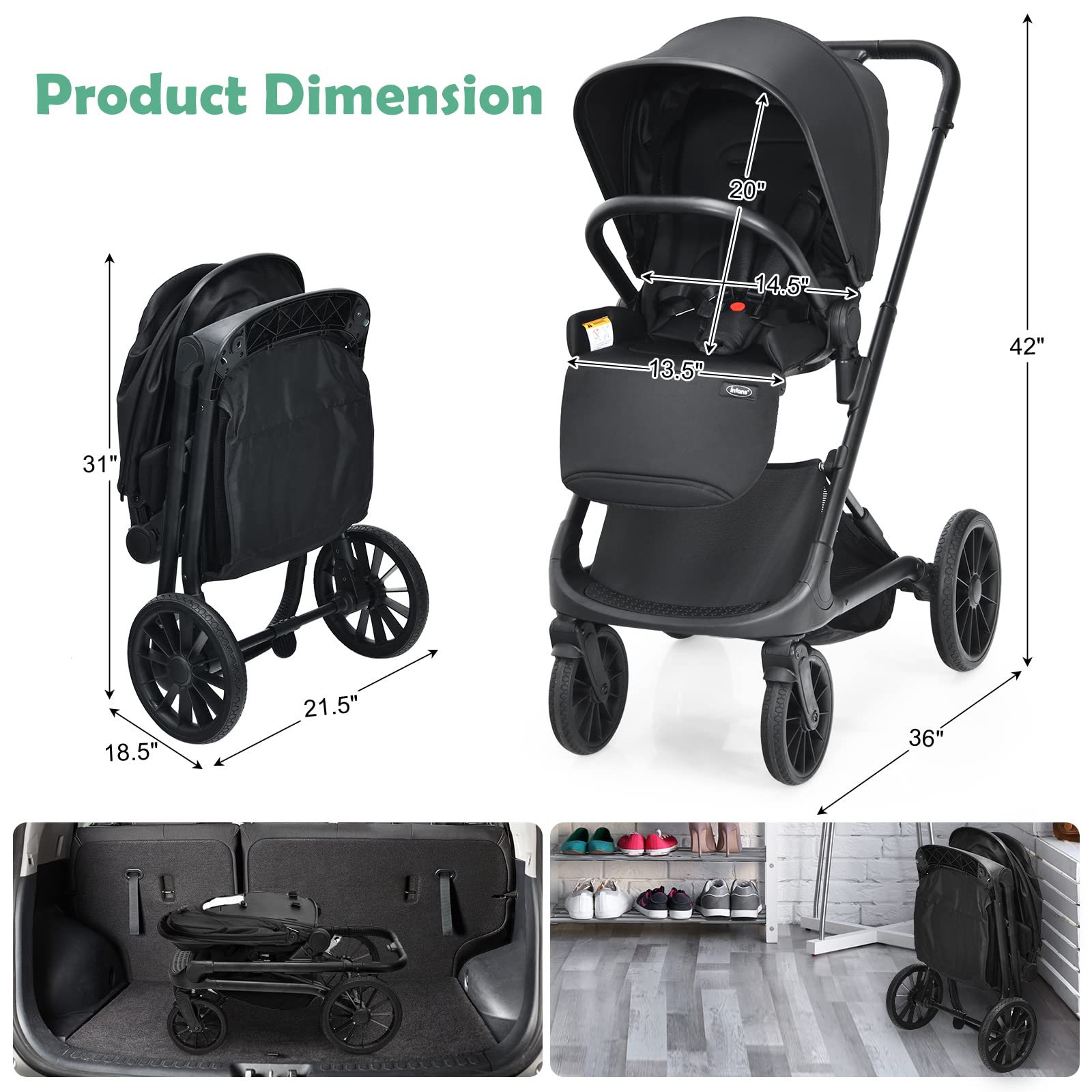 INFANS 2 in 1 Convertible Baby Stroller, One-Hand Quick-Fold Infant Stroller with Aluminum Frame, Oversized Storage Basket,Adjustable Canopy,Footrest, 5-Point Seat Belt (Grey)