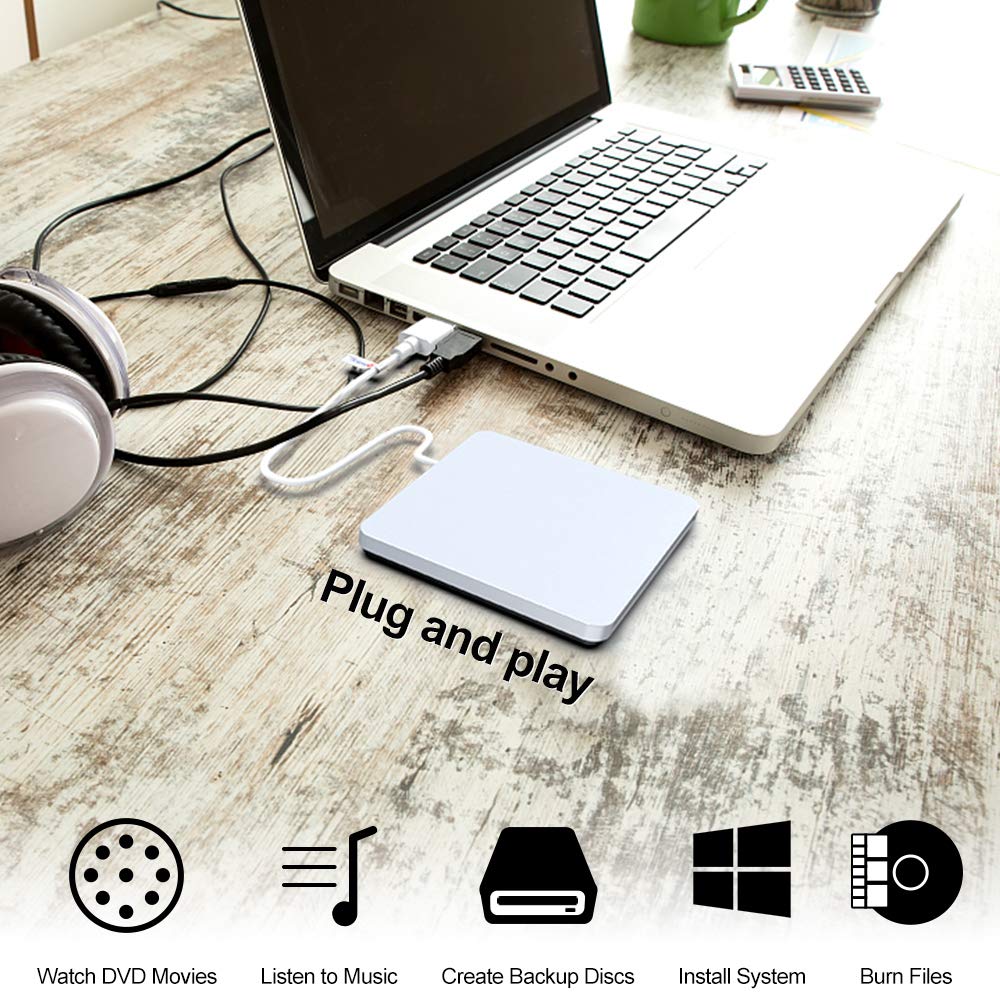 External DVD CD Drive, USB C USB External Superdrive Burner Optical Drive CD RW DVD RW Disc Duplicator Compatible with Mac MacBook Pro Air iMac and Laptop