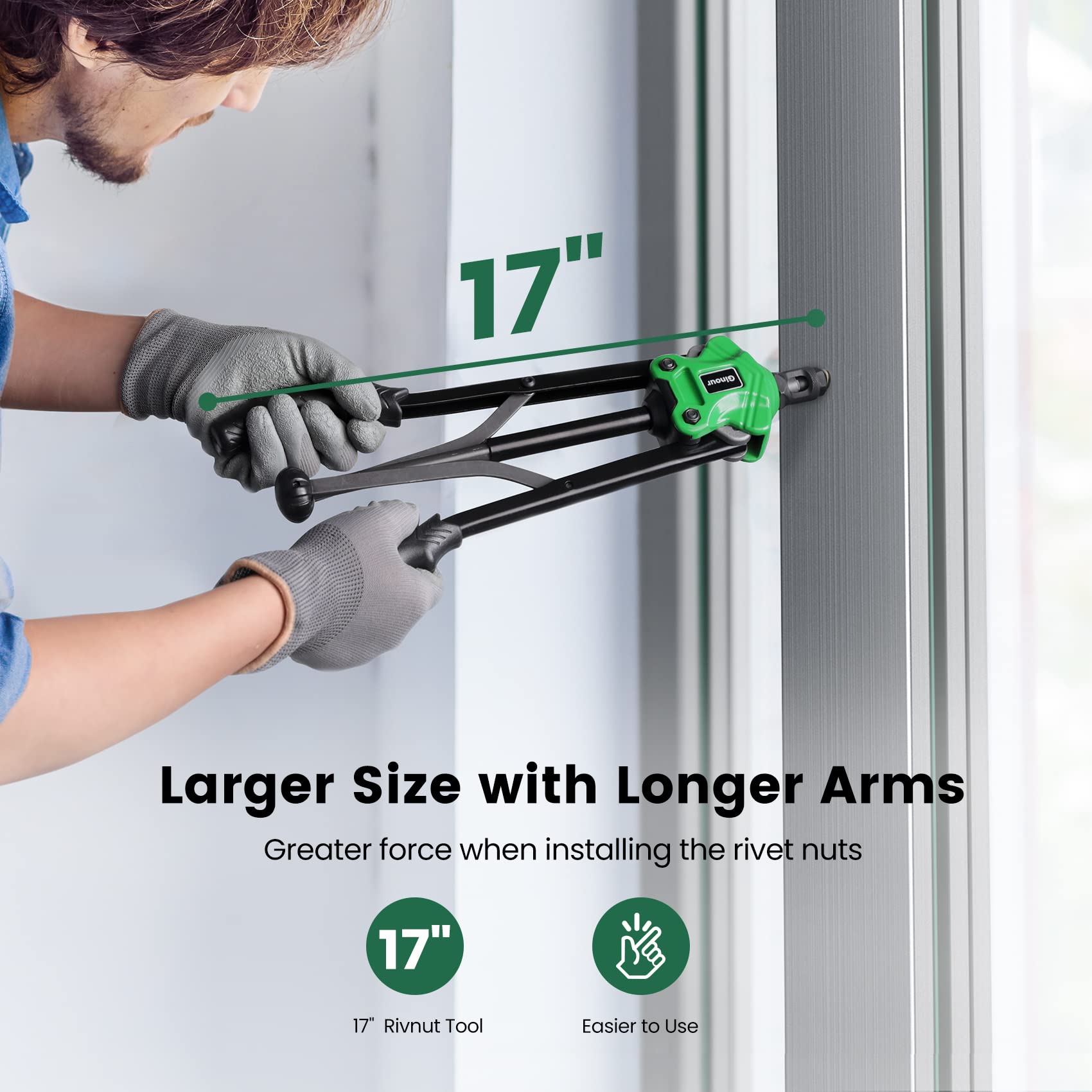 Ginour 17" Rivet Nut Tool, 110 pcs Hand Rivet Nut Tool with 11 Metric & Inch Mandrels M3 M4 M5 M6 M8 M10 M12, 10-24, 1/4-20, 5/16-18, 3/8-16, Automatic Rivet Tool Set and Blow Carry Case