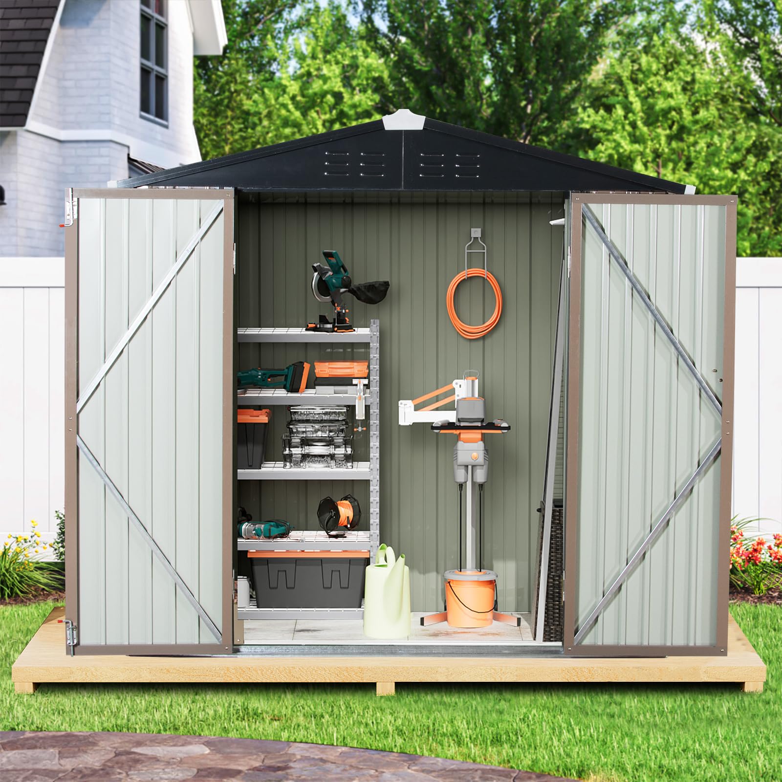 Polar Aurora Outdoor Storage Shed, 4 x 6.2 FT Metal Tool Sheds, Lockable Storage Garden House for Backyard Garden Patio Lawn