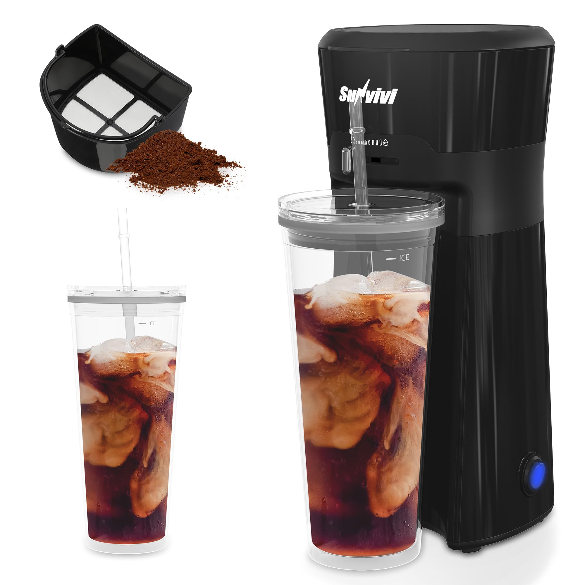 Sunvivi Iced Tea Maker with 2.5-Quart Pitcher, Iced Coffee Brewing Maker for Ground Coffee, Tea Bags, Loose Leaf Tea, 7 Cups Coffee Machines for Home, Strength Control for Flavor, Black