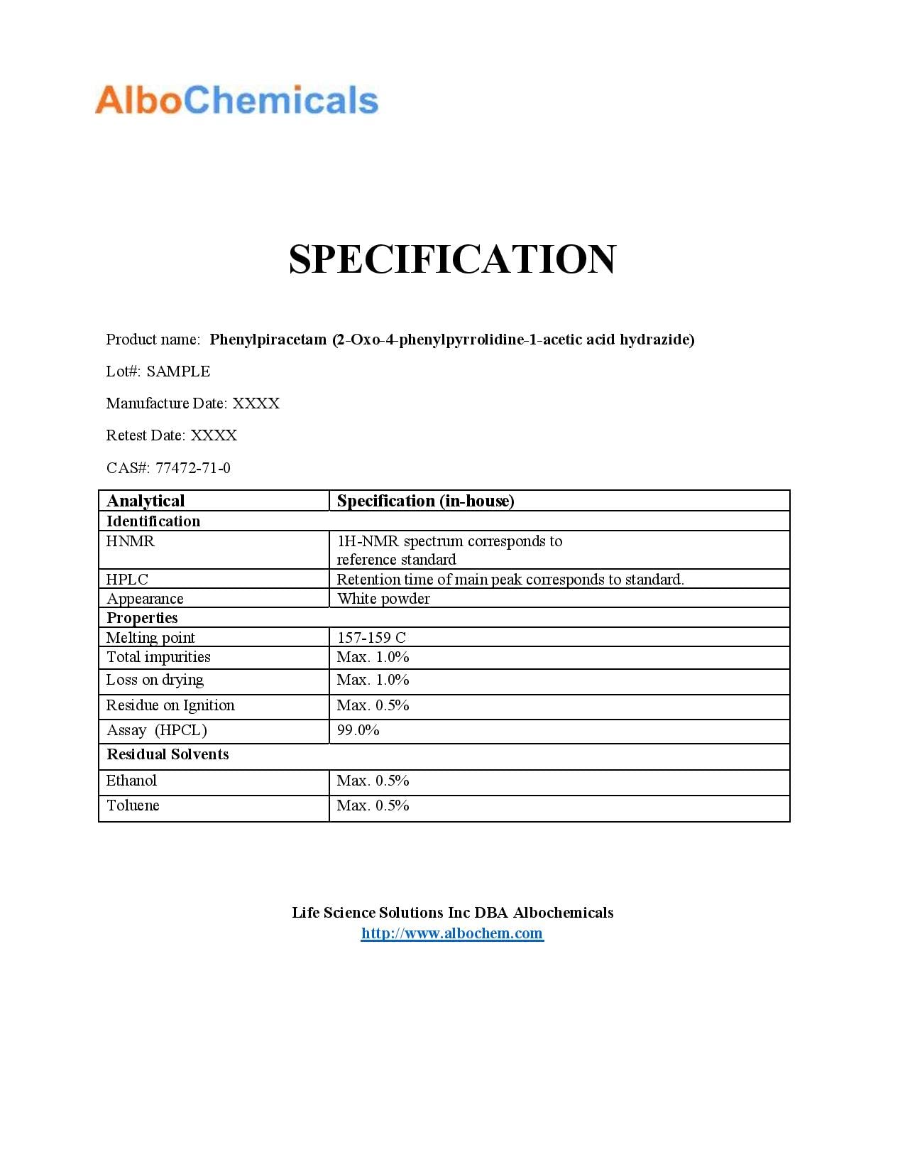 Phenylpiracetam Powder, 25 Grams - Life Science Solutions