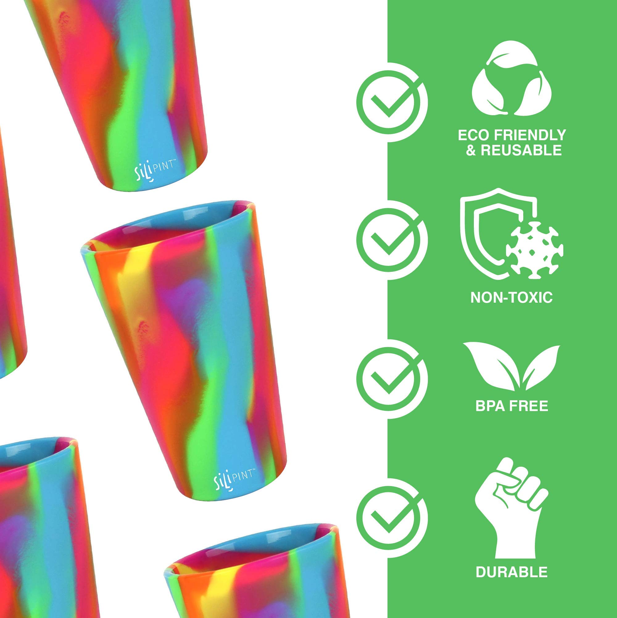 Silipint 2-Pack, Hippie Hops - Silicone Cup Drinkware, BPA-Free, Unbreakable, Microwave Safe, Shatter-Proof - for Any Drink Use, Traveling, Camping, Hiking, Hanging Out, Small or Large Parties