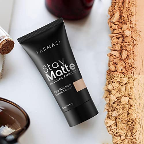 FARMASI Stay Matte Foundation, Matte Finish Foundation for a Naturally Flawless Look, Poreless, Oil Free & Full Coverage Face Makeup, 1 fl. oz / 30 ml (Natural)