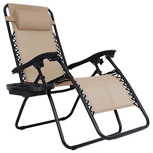 ZENY Zero Gravity Lounge Chairs Set of 2 Adjustable Folding Recliners with Cup Holders and Headrest for Patio, Pool Deck Beach Yard