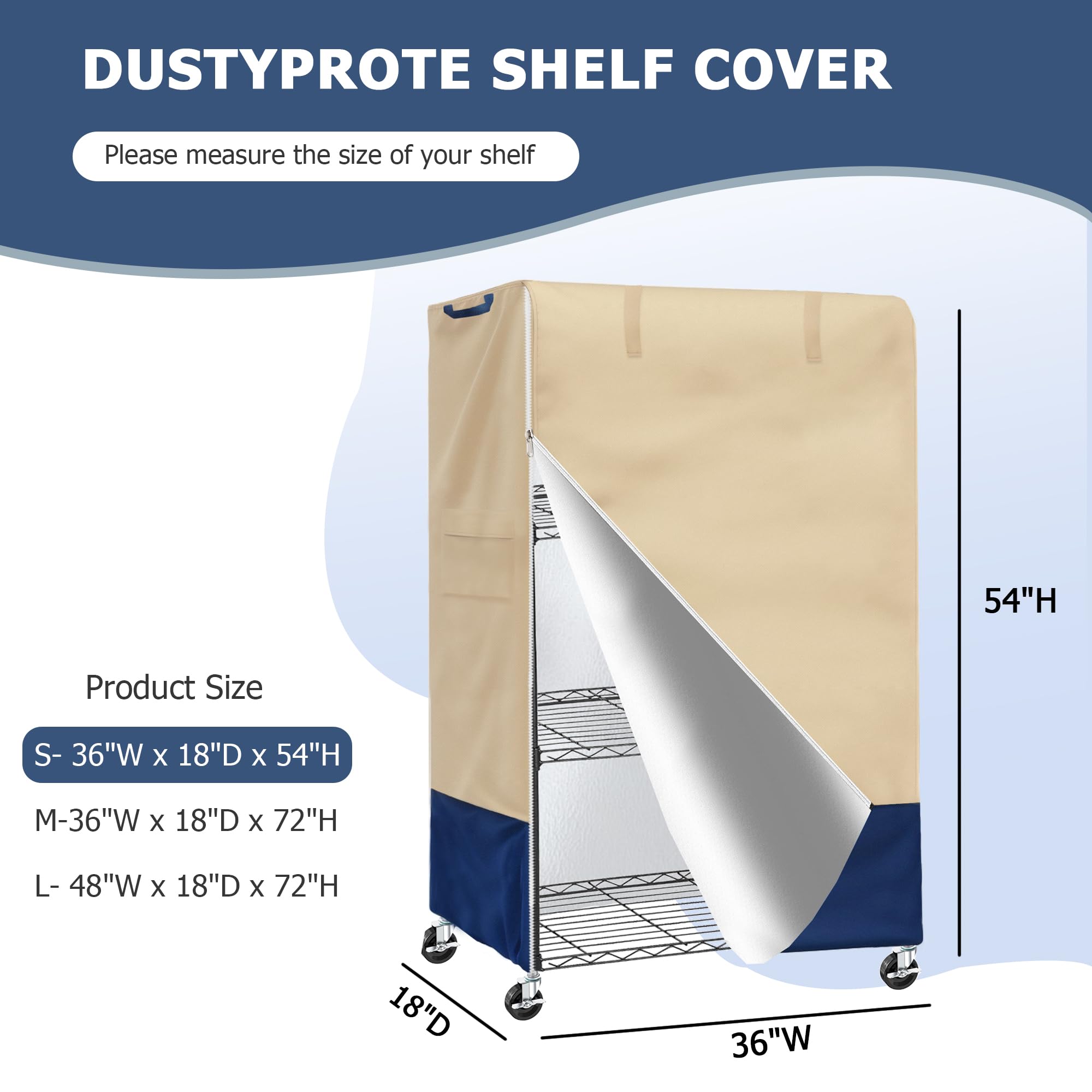Shelf Cover, Waterproof 600D Heavy Duty Dustproof Storage Wire Rack Covers, Outdoor Shelving Covers for Wire Shelves with Zipper (Cover only) (36" W x 18" D x 72" H)