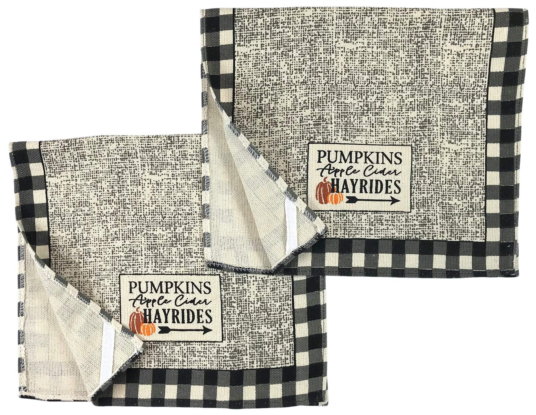 Farmhouse Country Black White Check Faux Burlap Kitchen Towels Set 4 Pc.: Harvest Farm Sign for Pumpkins Apple Cider Hayrides Fall Fun