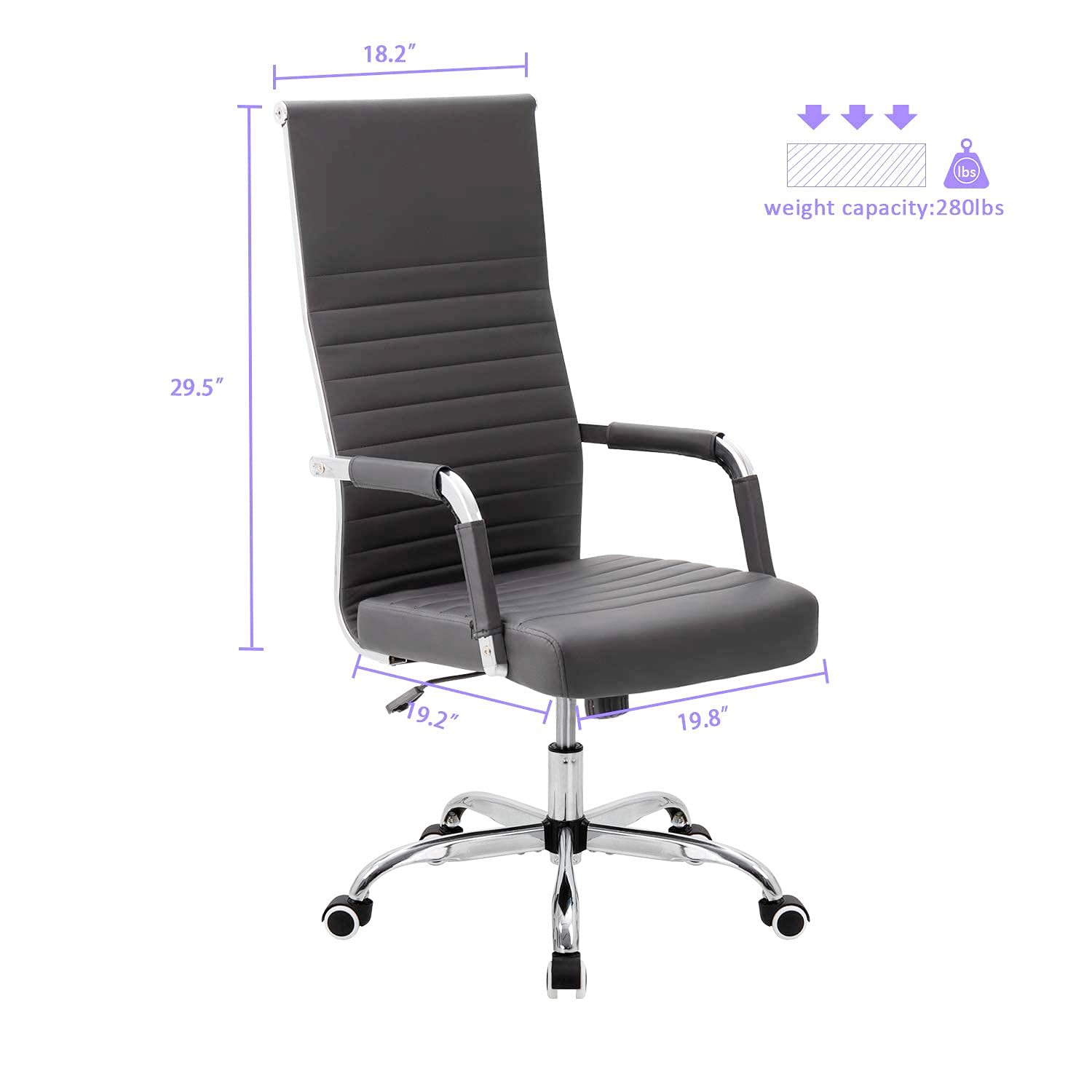 Furniwell Office Desk Chair High Back Ribbed Executive Computer Chair, Adjustable Swivel Rolling Leather Ergonomic Task Chair for Conference Room (White)