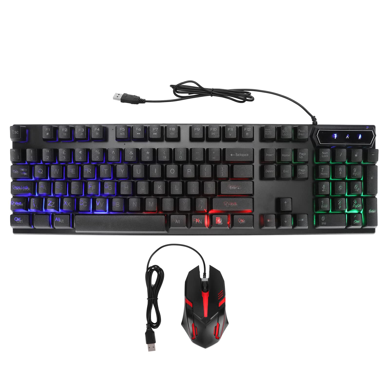 Keyboard and Mouse Combo, 104 Keys Wired USB Mouse and Keyboard Set, Waterproof Ergonomic Keyboard LED Backlit, Keyboard Mouse Set for Gaming (D280 Suit Word Through Black)
