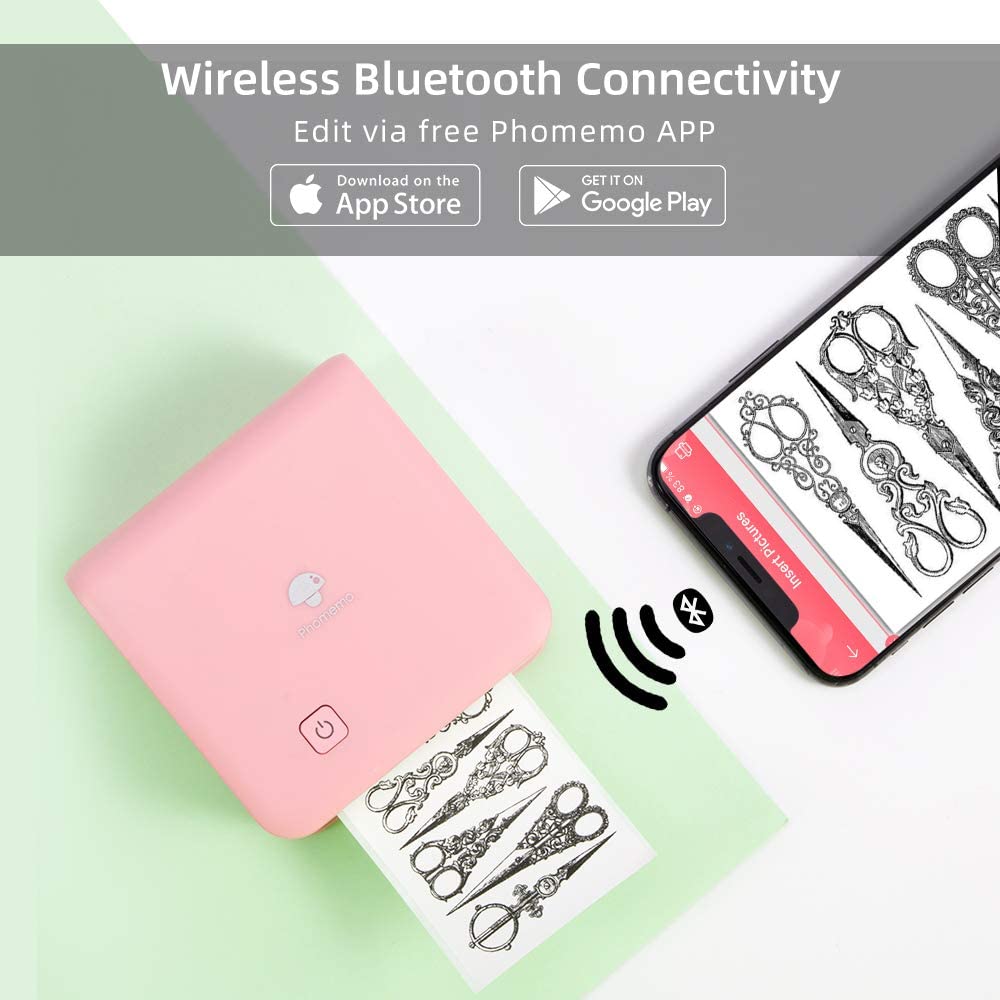 Phomemo Pocket Printer - M02 PRO, 300 dpi Higher Resolution, Bluetooth Sticker Mini Printer, Wireless Thermal Inkless Printer, Good for Photo, Art,Journal, Work,Study Notes,for iPhone & Android Phones