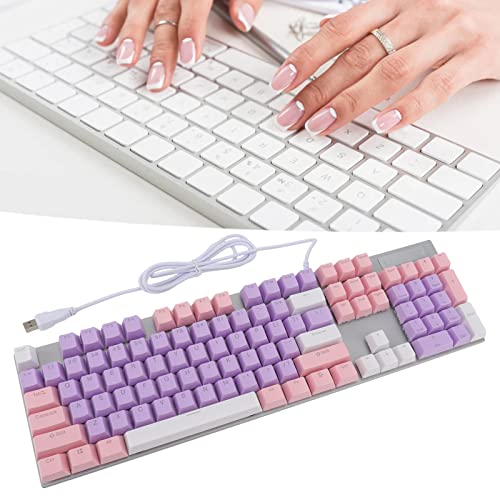 Pomya 104 Keys Mechanical Keyboard, Blue Switch Silent Mechanical Gaming Keyboard with RGB Backlit, ABS Keycaps Computer PC Keyboard for Win, for OS X(Pink White)