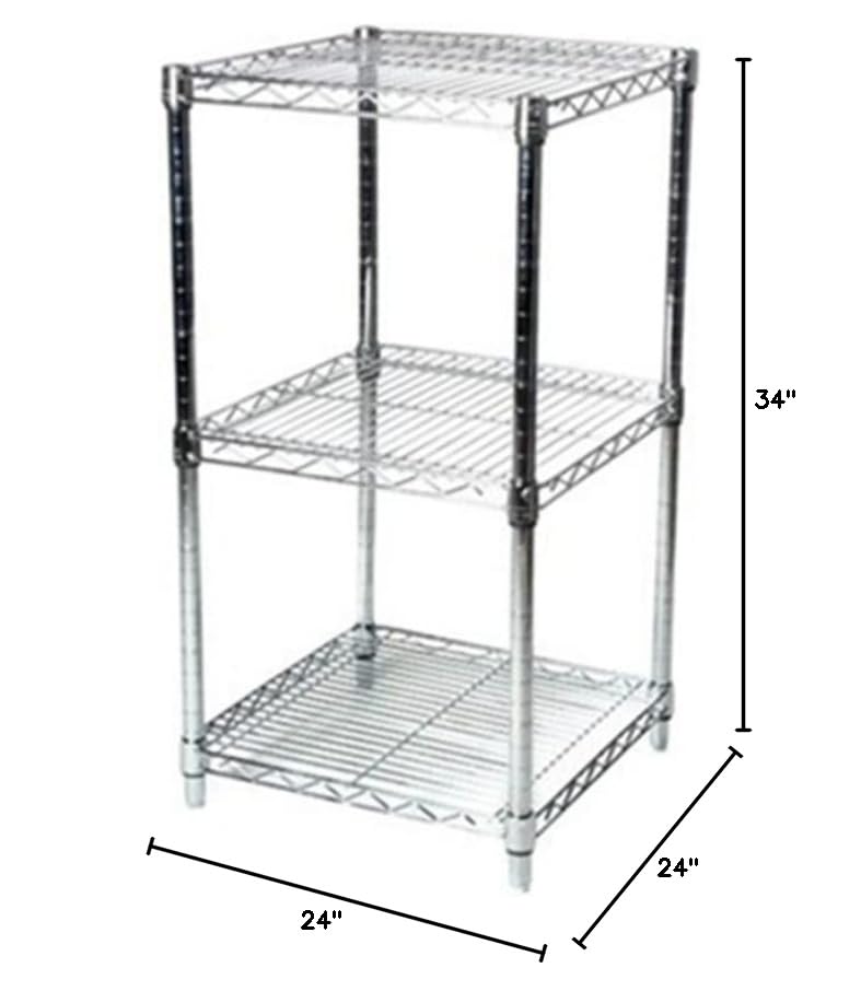 Shelving Inc. 24" d x 24" w Chrome Wire Shelving with 3 Tier Shelves, Weight Capacity 800lbs Per Shelf