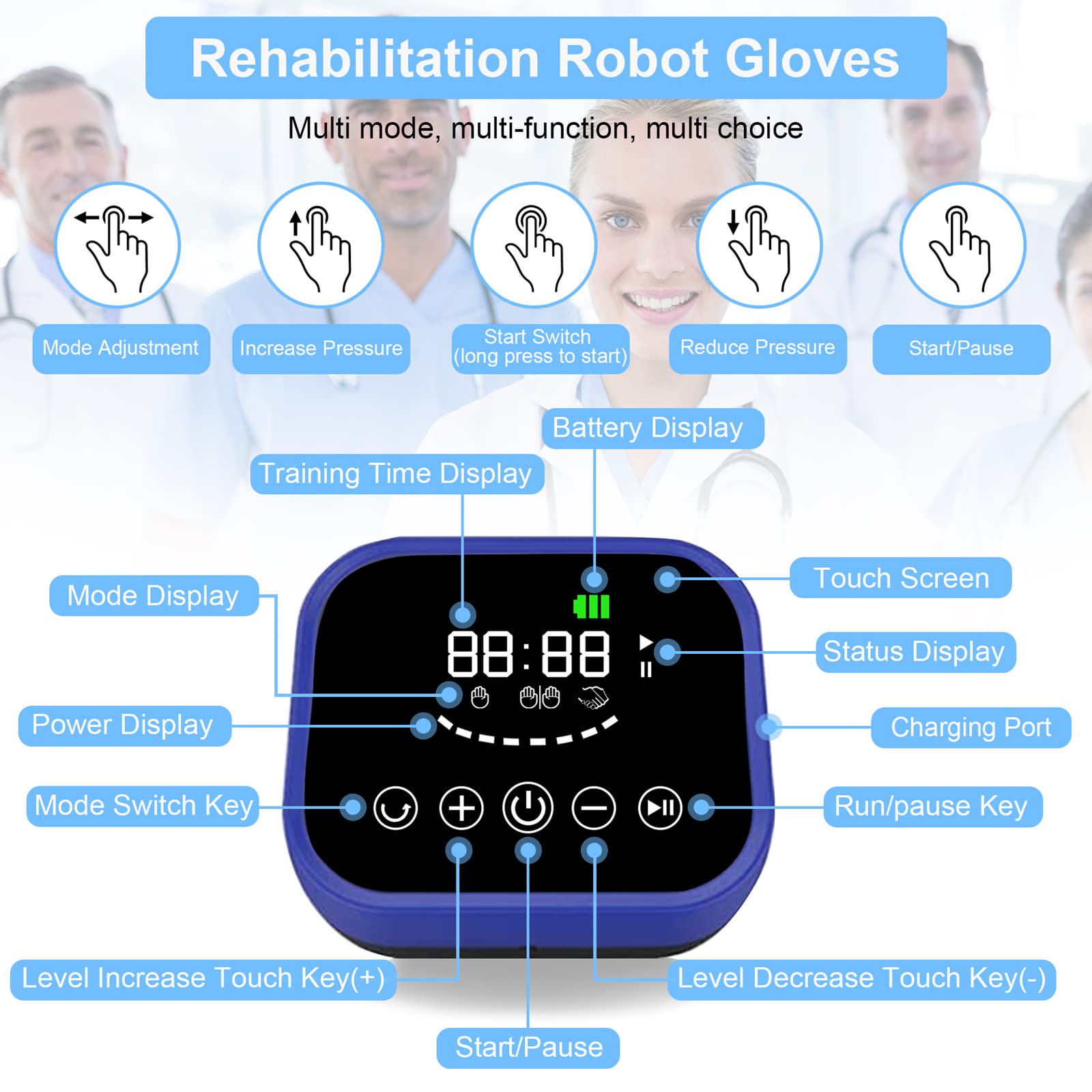 MZU Stroke Hemiplegia arthriti Cerebral Palsy Recovery Training Therapeutic Equipment，Finger and Hand Function Workout Recovery Device，Massager Machine Gloves orthosis Products.