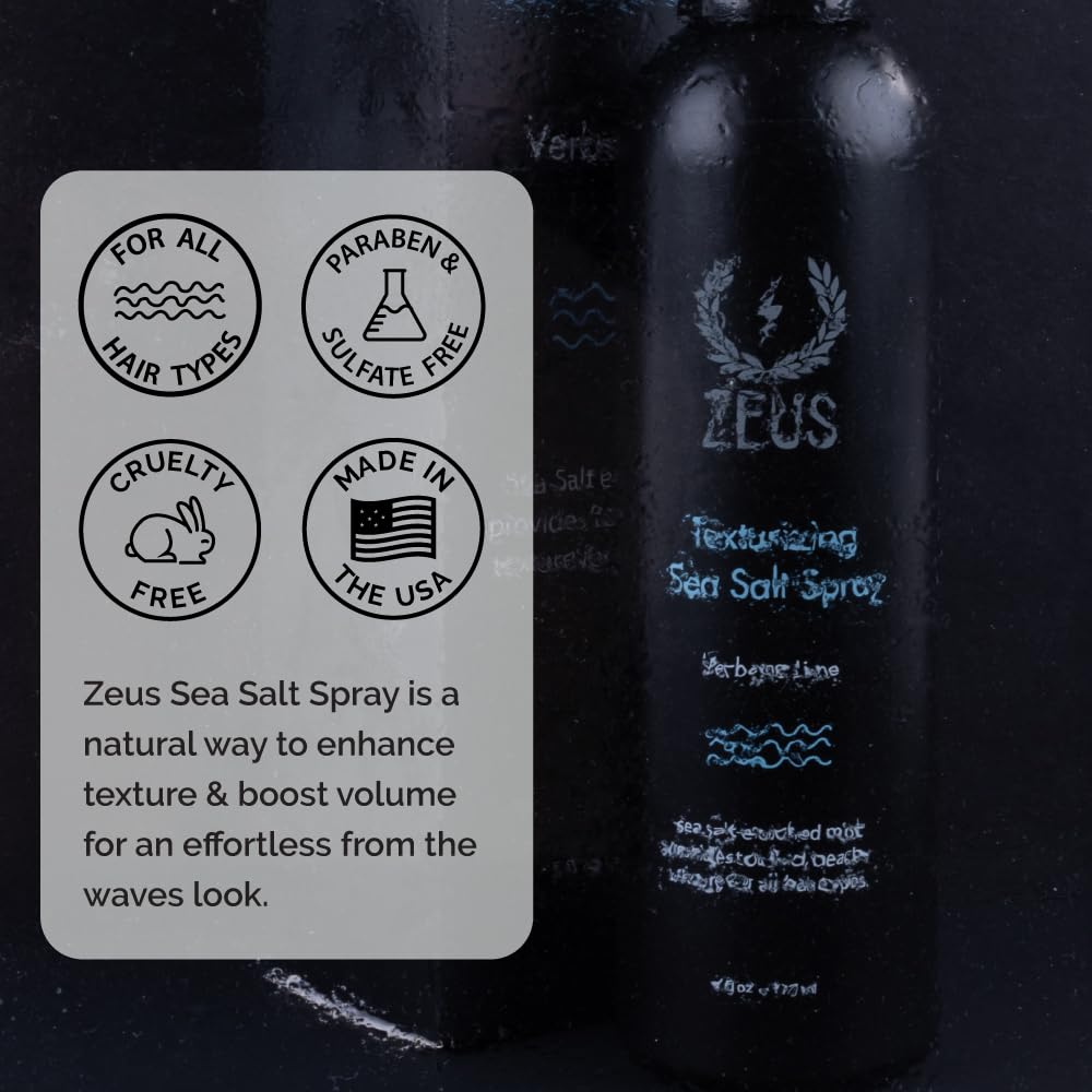 ZEUS Texturizing Sea Salt Spray for Hair, Beachy Waves, Low Shine, Easy Mist Spray for All Hair Types β MADE IN USA (6 oz.)