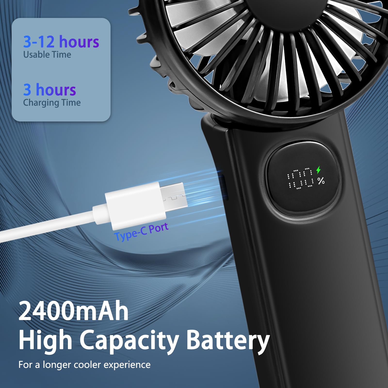 JODNO Portable Handheld Fan 2 Pack, Foldable Mini Hand Fan USB Rechargeable Battery Operated Fan with 5 Speeds Quiet Small Personal Neck Fan Eyelash Fan for Women Men Office Outdoor Travel Camping