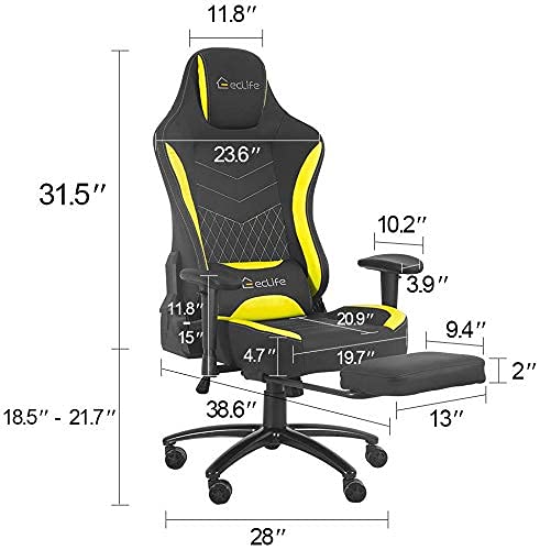 Gaming Chair Racing Footrest Massage Computer - Cushioned Comfort High Back PU Leather USB Vibrator Ergonomic Recliner Home Office Video Game for Kids for Gift for PS5 (Yellow, D06)