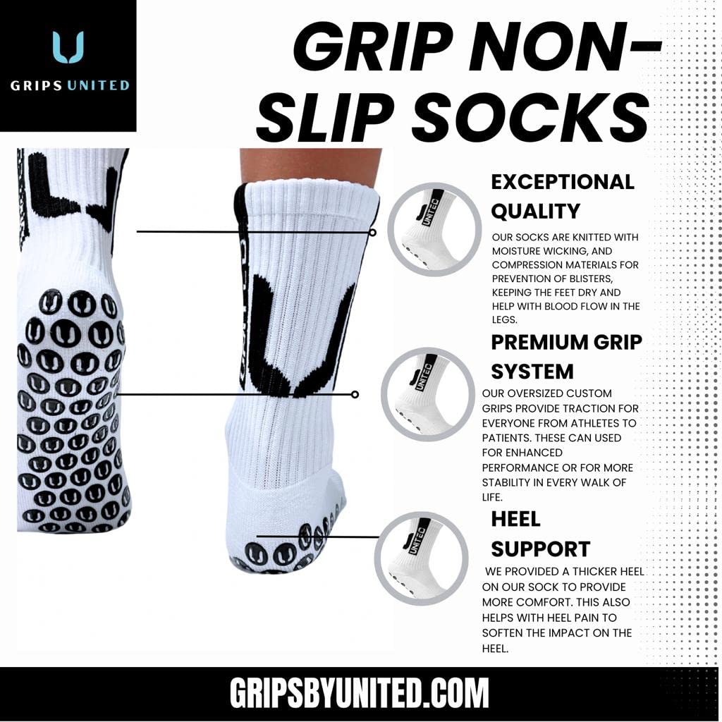 Grips United Men’s Non-Slip Athletic Socks – Best For Soccer (White – Small)