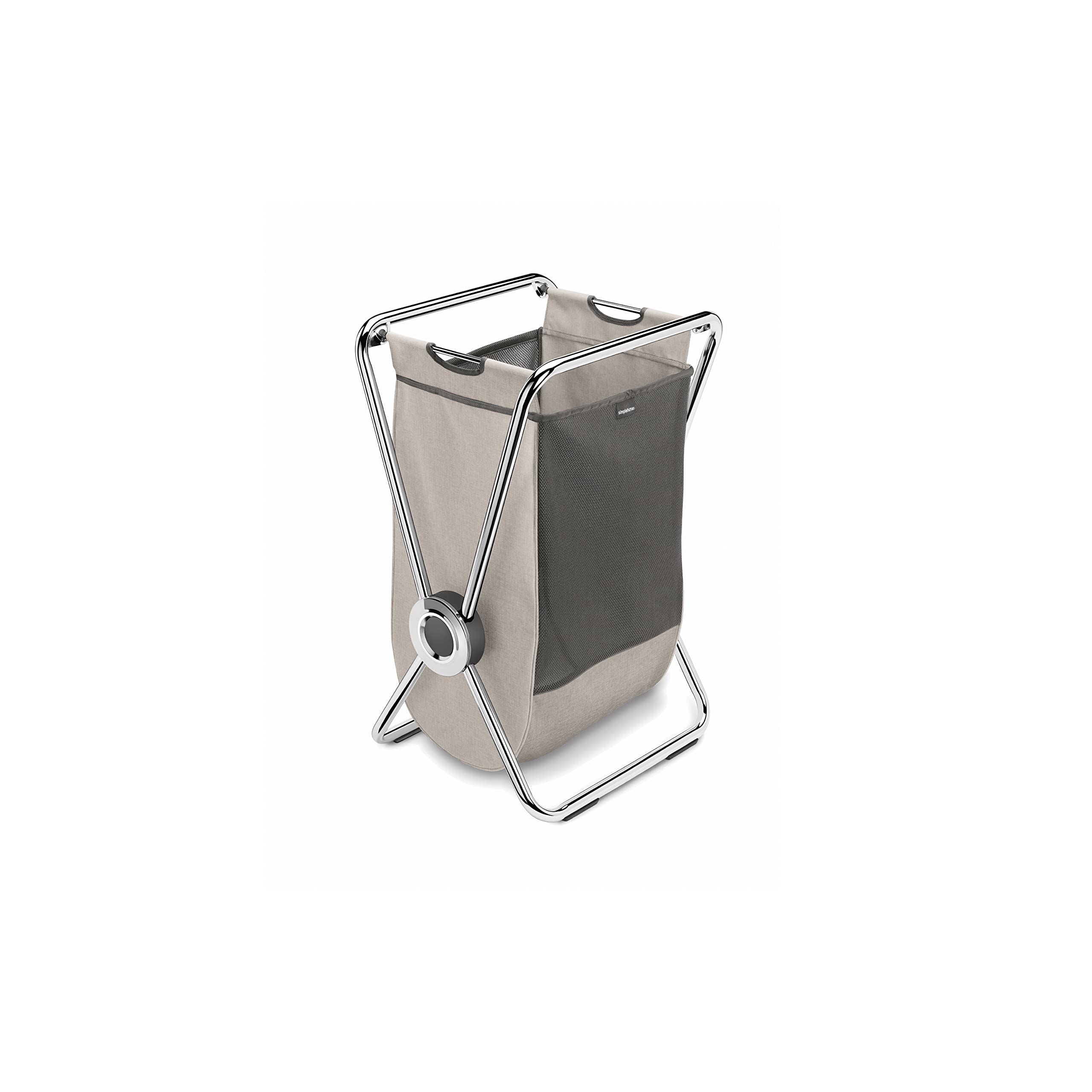 simplehuman x-frame laundry hamper, 100% recycled polyester collapsible laundry baskets with easy carry handles, heavy-gauge steel frame, chrome, 80L