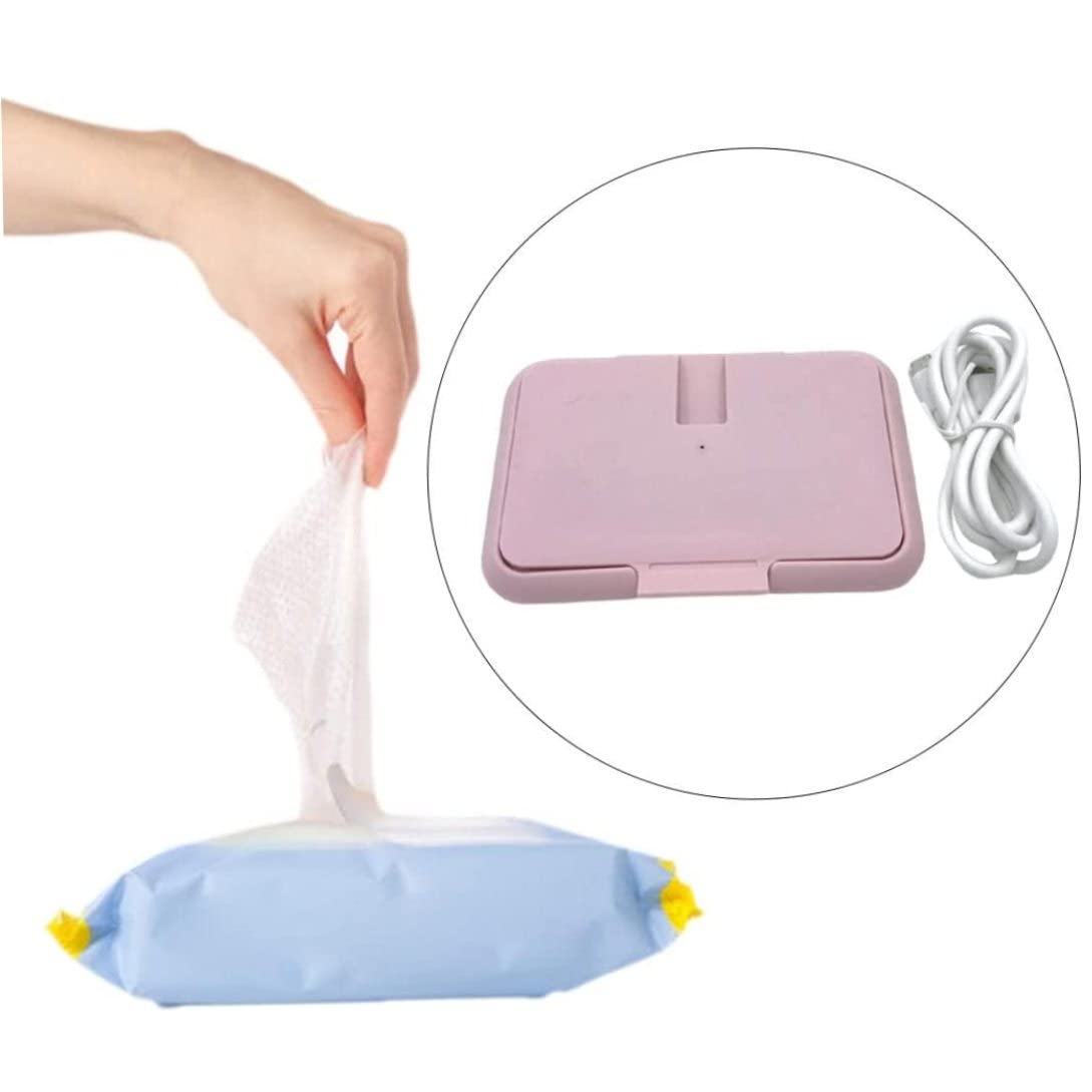 KUYYFDS Portable Baby Wipes Warmer Napkin Warmer Box Paper Warmer USB Charging Wet Wipes Dispenser for (Pink).