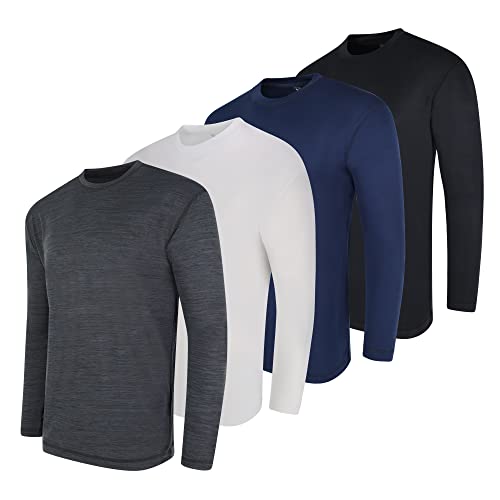High Energy Long Sleeve Workout Shirts for Men 4 Pack Moisture Wicking Dry Fit for Running Sports and Gym Fitness, Size Medium, Pack 302