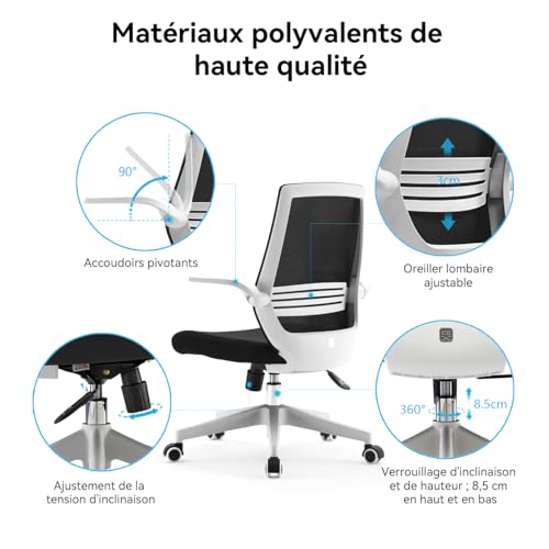 SIHOO Ergonomic Office Chair, Swivel Desk Chair Height Adjustable Mesh Back Computer Chair with Lumbar Support, 90° Flip-up Armrest (Black)