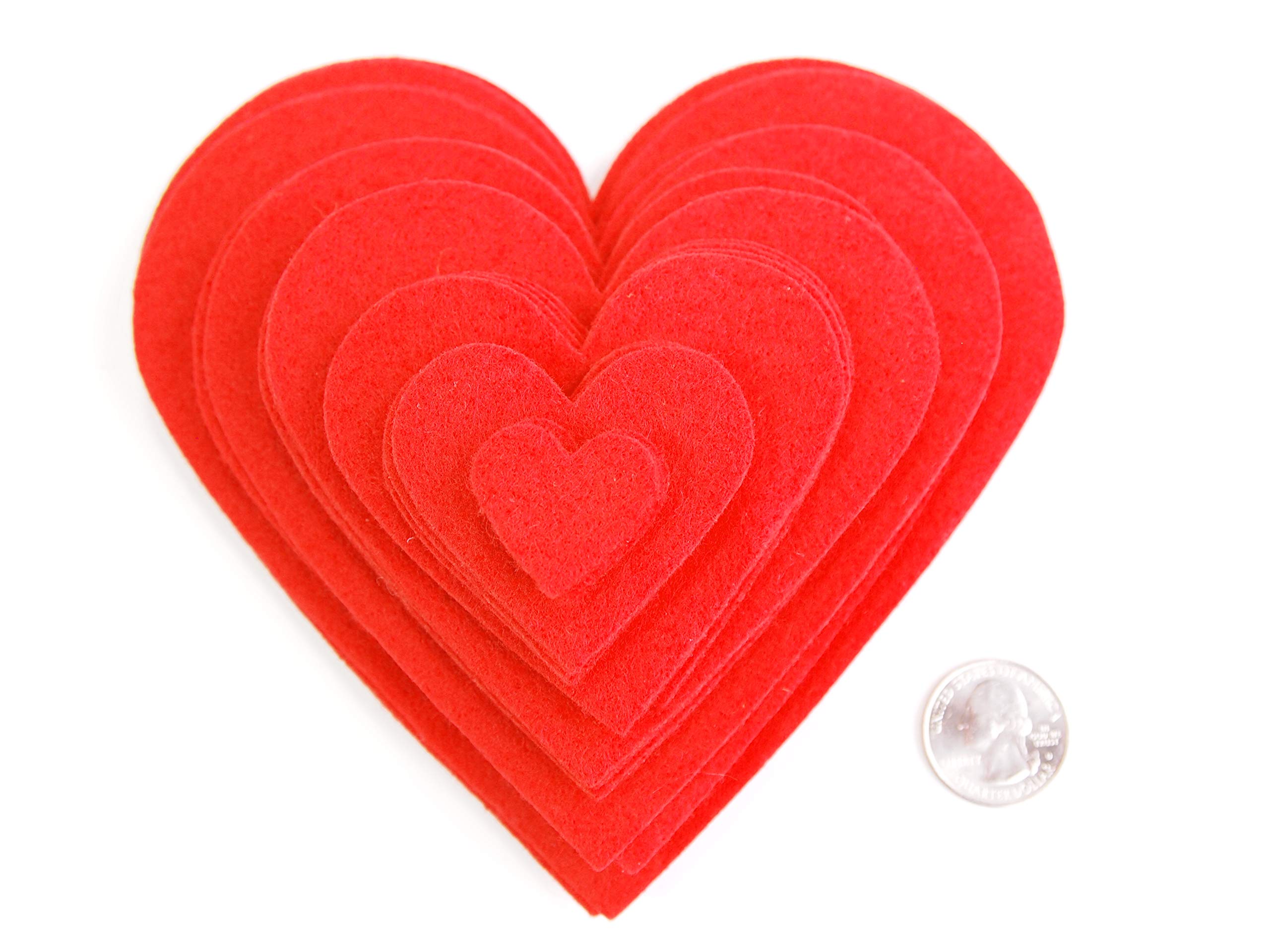 Playfully Ever After 1 to 6 inch Multi-Size Pack 24pc Felt Hearts (Red)