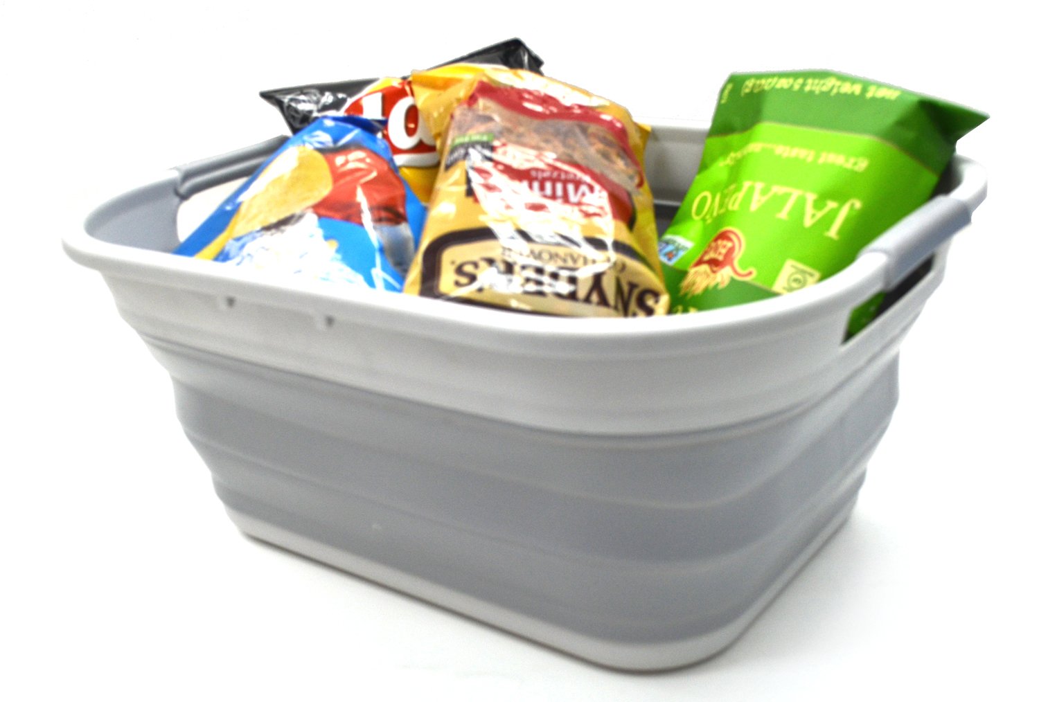 SAMMART Set of 2-19.5L (5.1 Gallon) Collapsible Plastic Storage Basket-Foldable Pop Up Storage Container/Organizer - Portable Washing Tub, Water Capacity 14.5L/3.8 Gallon (Set of 2, Grey)