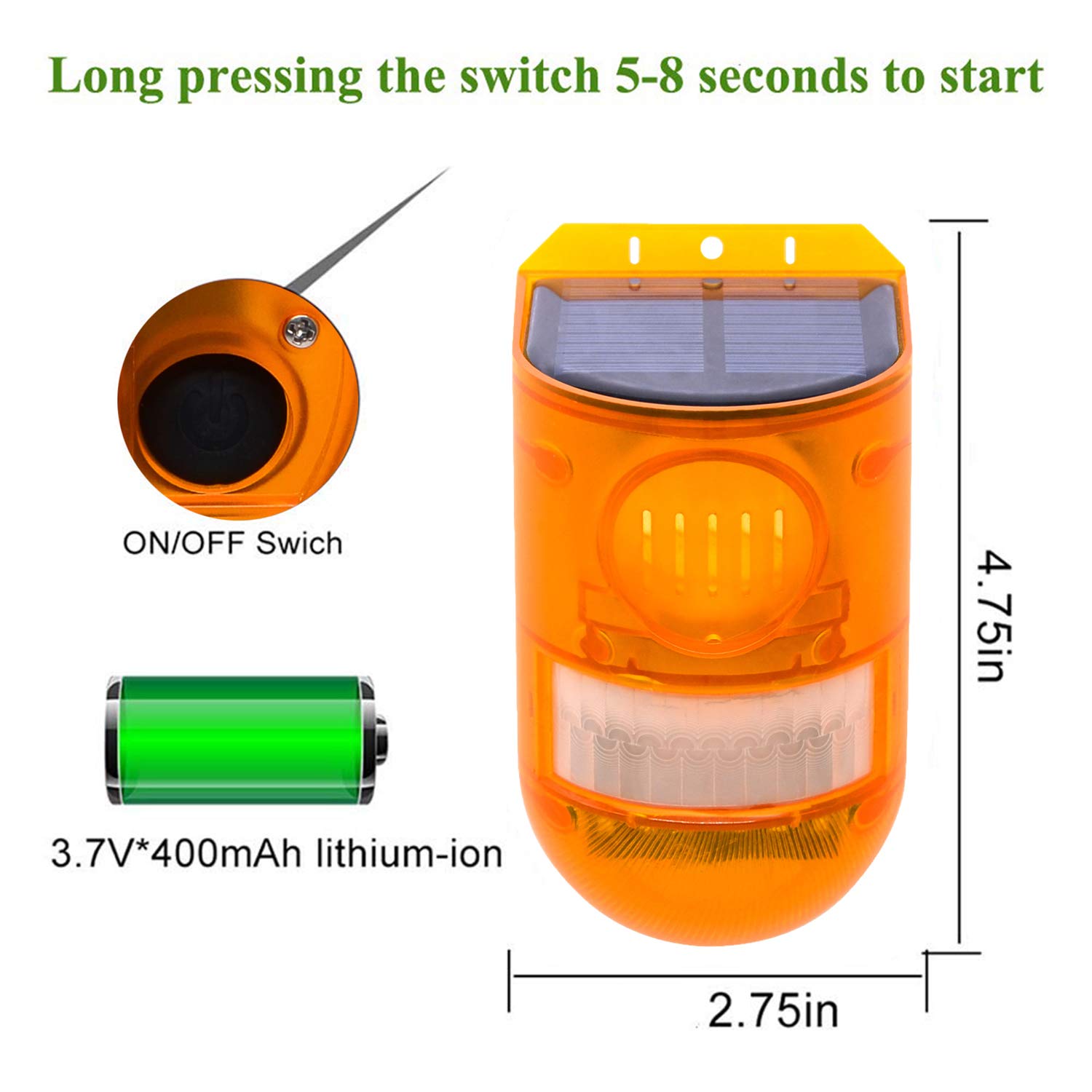 GAOMET Solar Strobe Light Solar Alarm Light with Motion Detector Solar Alarm Light 129db Sound Security Siren IP65 Waterproof, Protected Your Home, Farm, Barn, Barn,Villa,Yard (Red)