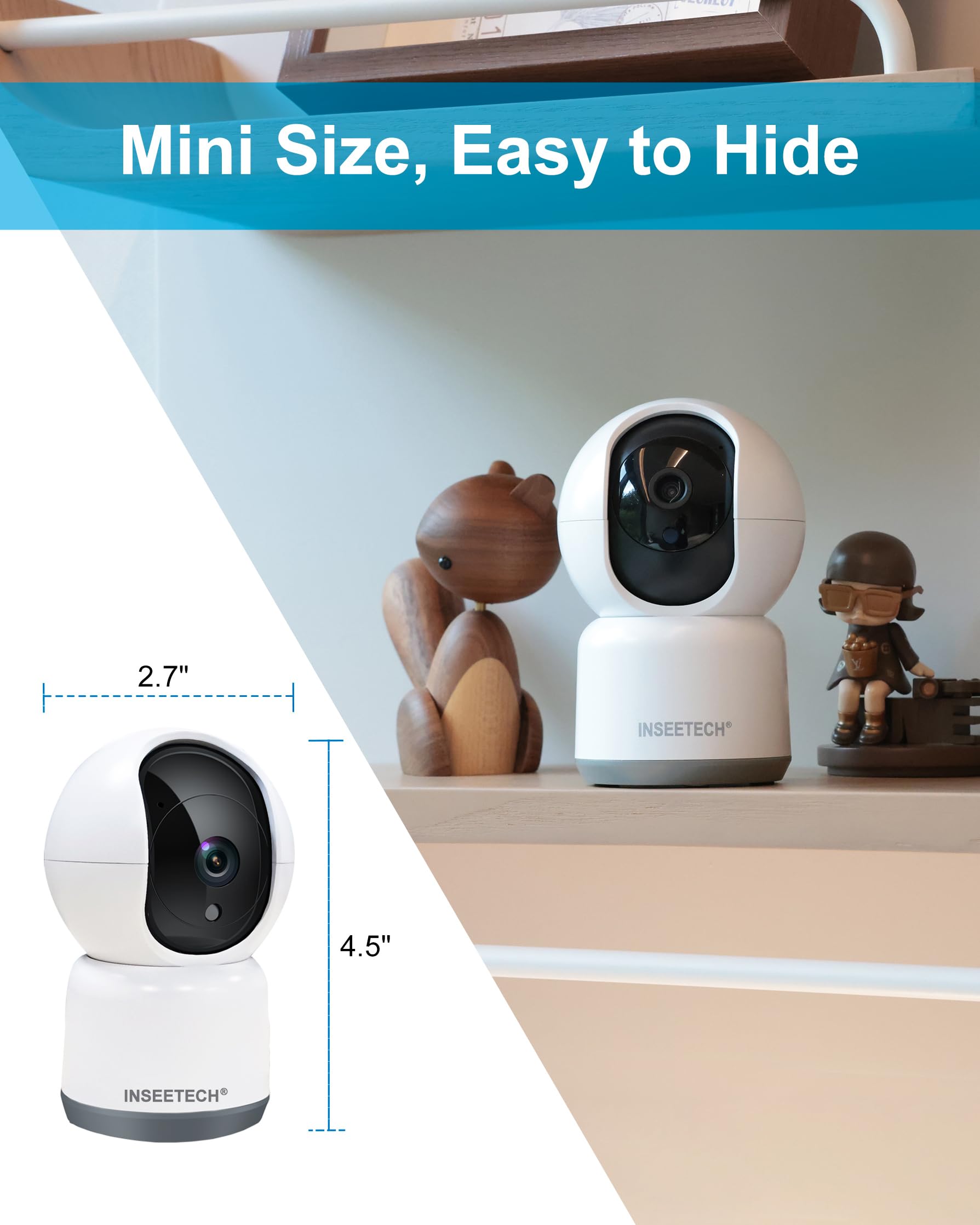 INSEETECH 4MP Wireless Indoor Security Camera, 2.4GHz WiFi for Home, Baby, Pet Monitoring. Motion Detection, Auto Tracking, 2-Way Talk, Tuya App. Ideal for Home Security. (One Kits-2.4GHz Camera)
