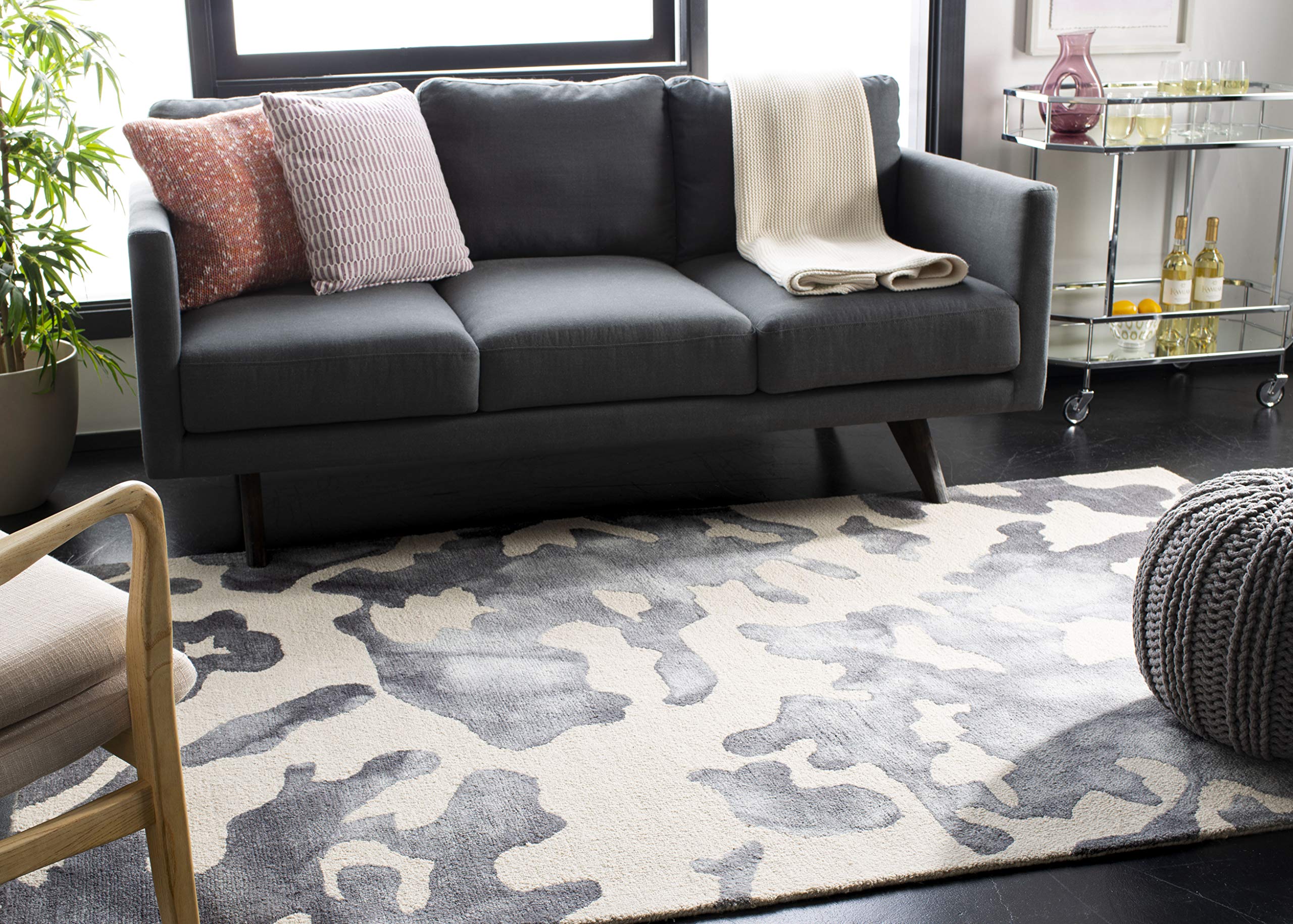 SAFAVIEH Dip Dye Collection 8' x 10' Beige / Charcoal DDY517E Handmade Modern Abstract Premium Wool Area Rug