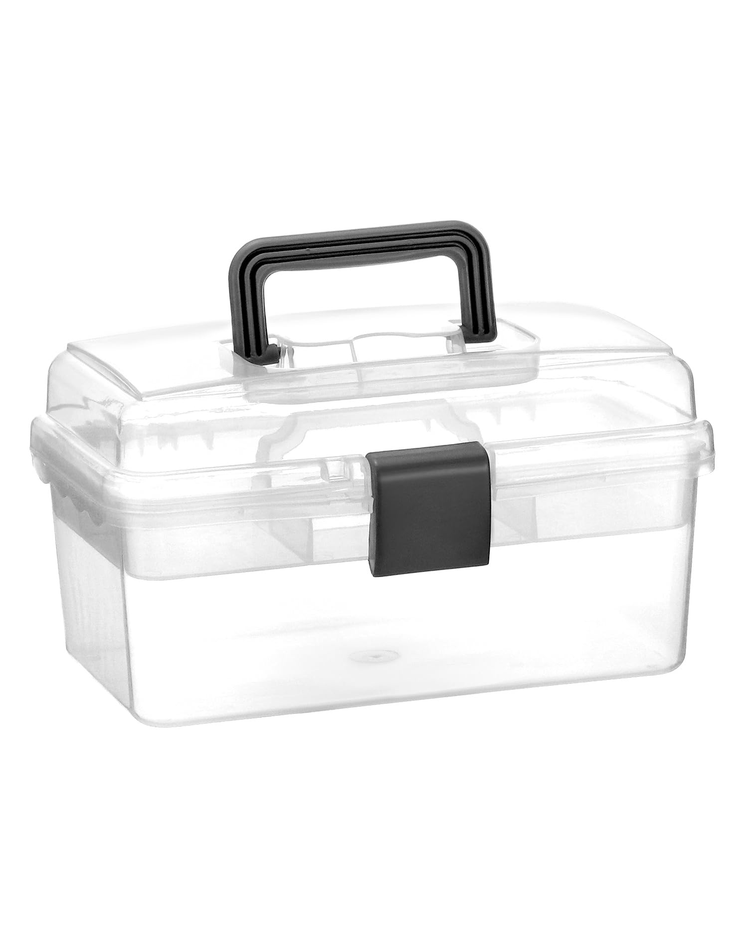 QWORK Clear Empty First Aid Storage Box with Removable Tray and Locking Latch - Plastic Storage Case Large Capacity Multifunctional Organizer for Jewelry, Makeup, and Crafts Supplies, 5"H x 6"W x 10"L