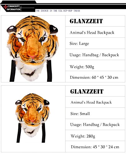 Glanzzeit 3D Animal Head Backpack Cool Design Panda Tiger Lion Panther Knapsack (Large, Lion)