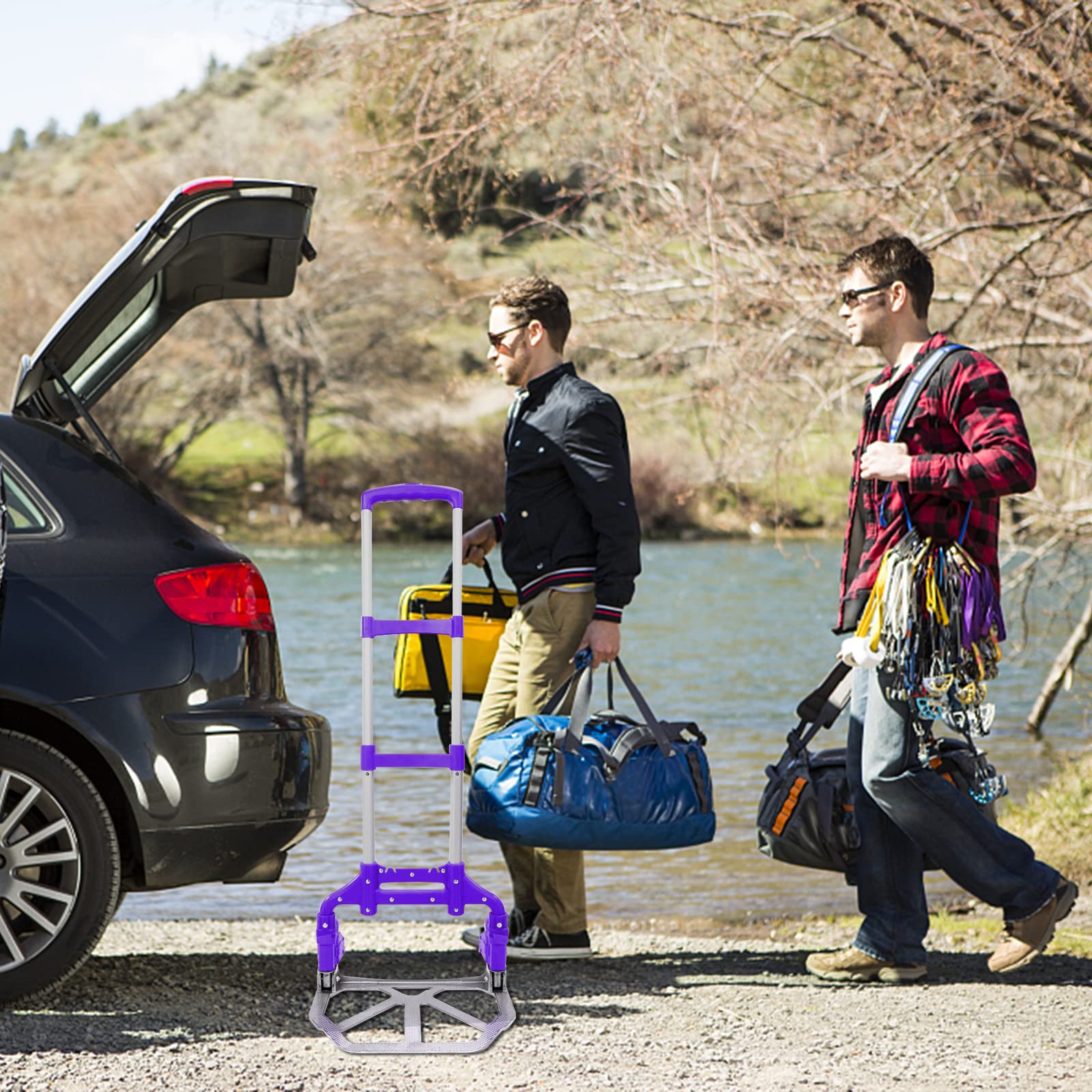 Portable Aluminium Cart Folding Dolly Push Truck Hand Collapsible Trolley Luggage Purple