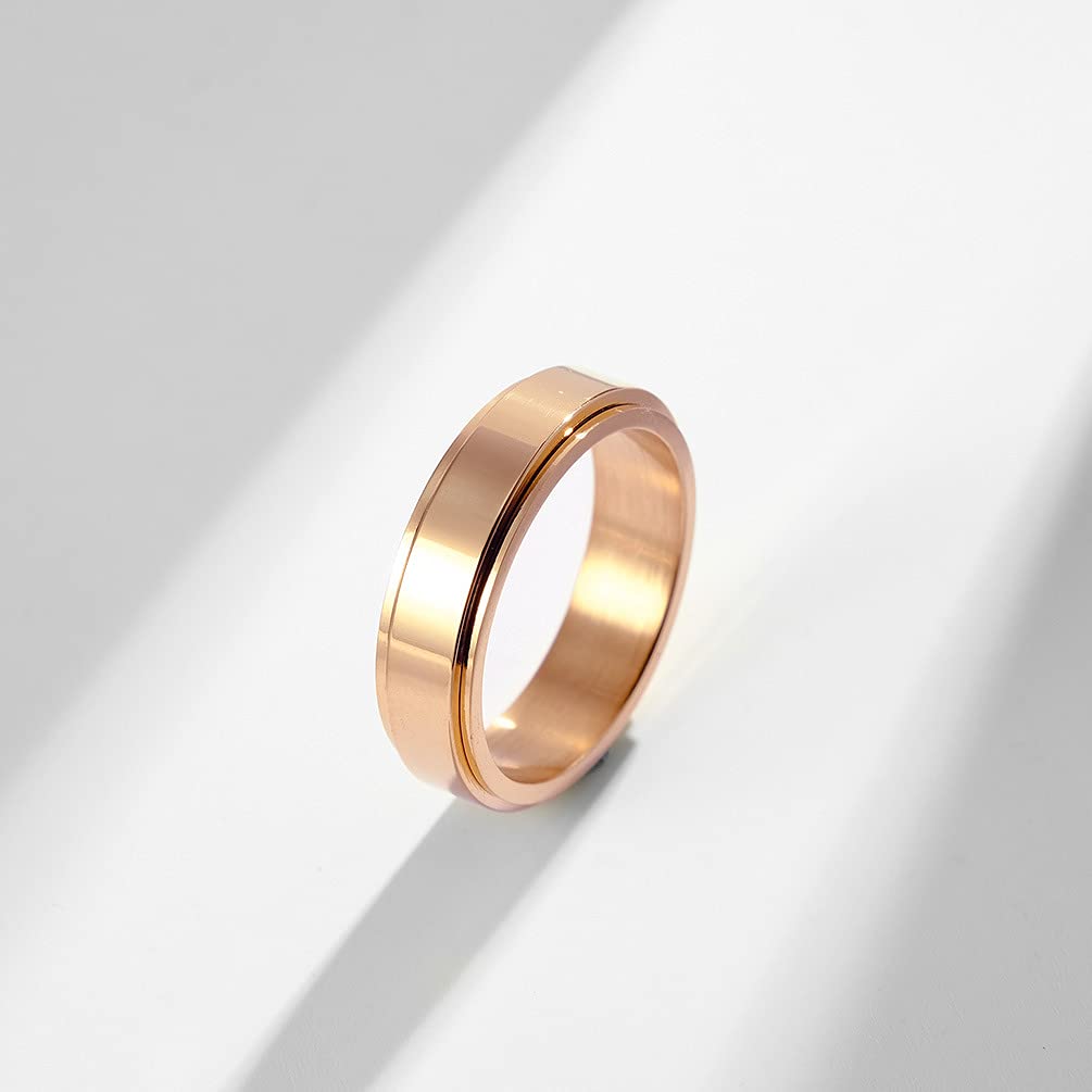 HIJONES Women's Stainless Steel Spinner Ring Band 6mm for Anxiety Women Rose Gold Plated Polished Size 9