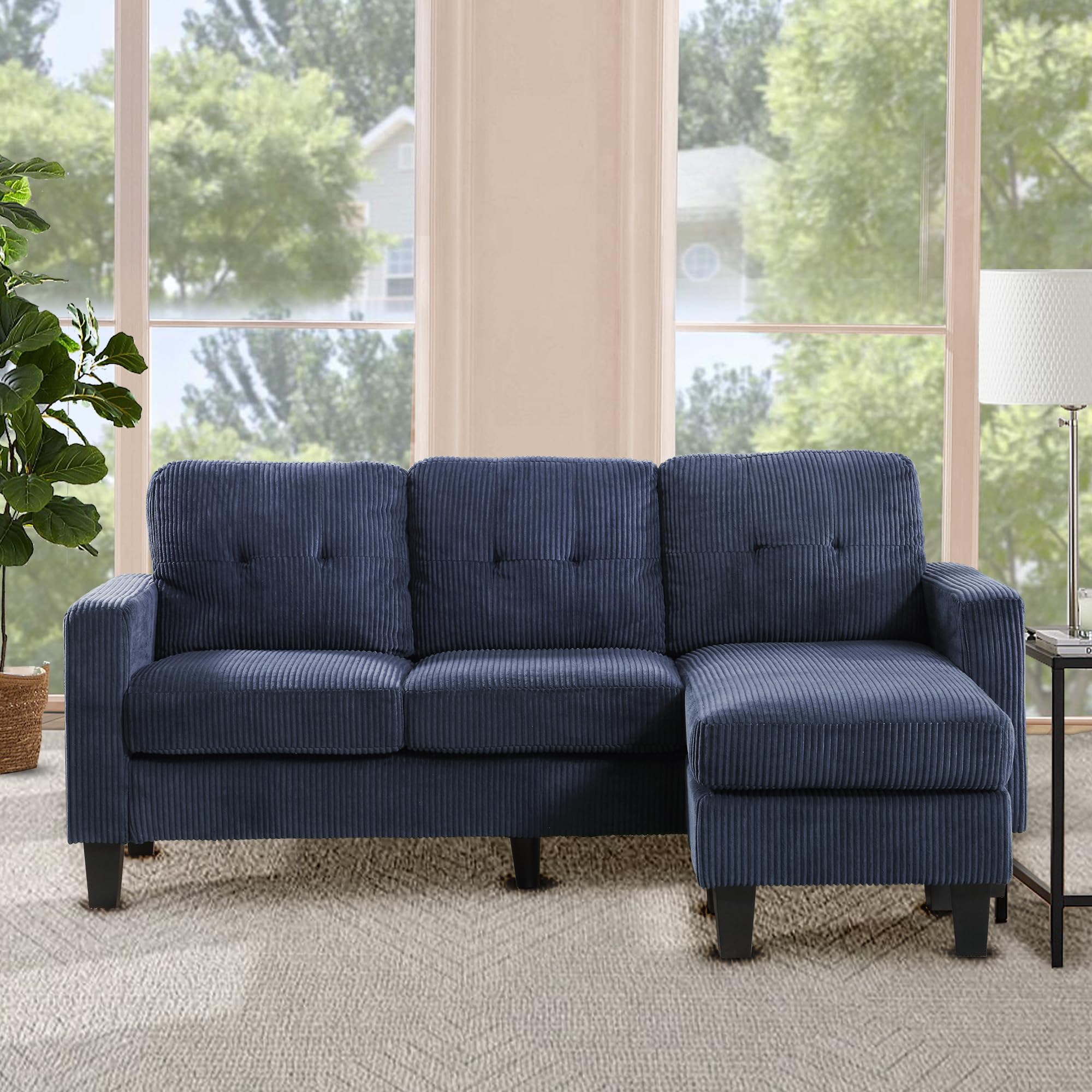 KYLE & KAY 73'' Convertible Sectional Sofa Couch, 3 Seat L-Shaped Sofa with Reversible Chaise, Small Couches for Small Spaces,Living Room, Apartment and Office, Navy