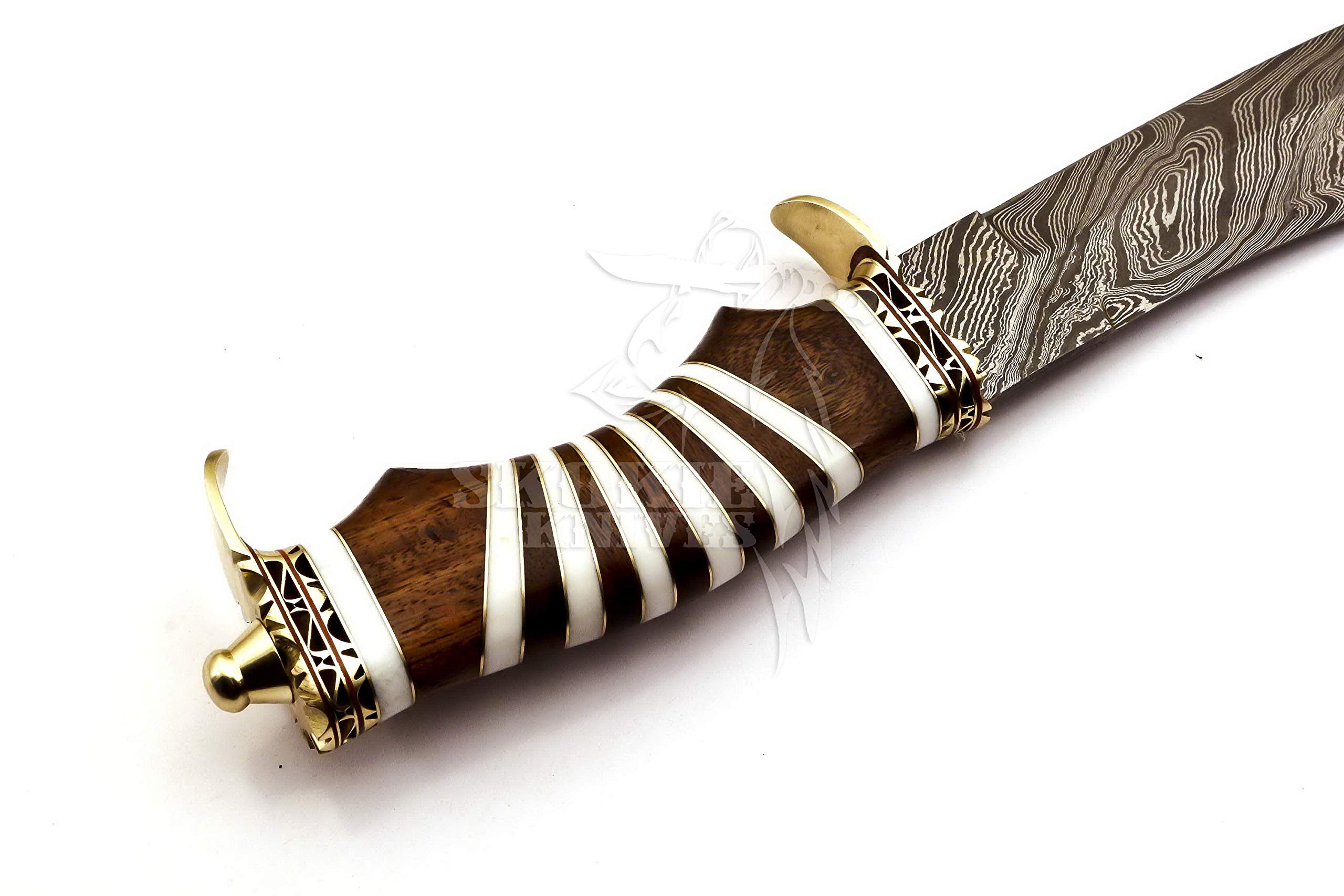 Skokie Knives Custom Hand Made Damascus Steel Hunting Knife Handle Camel Bone (Brown)