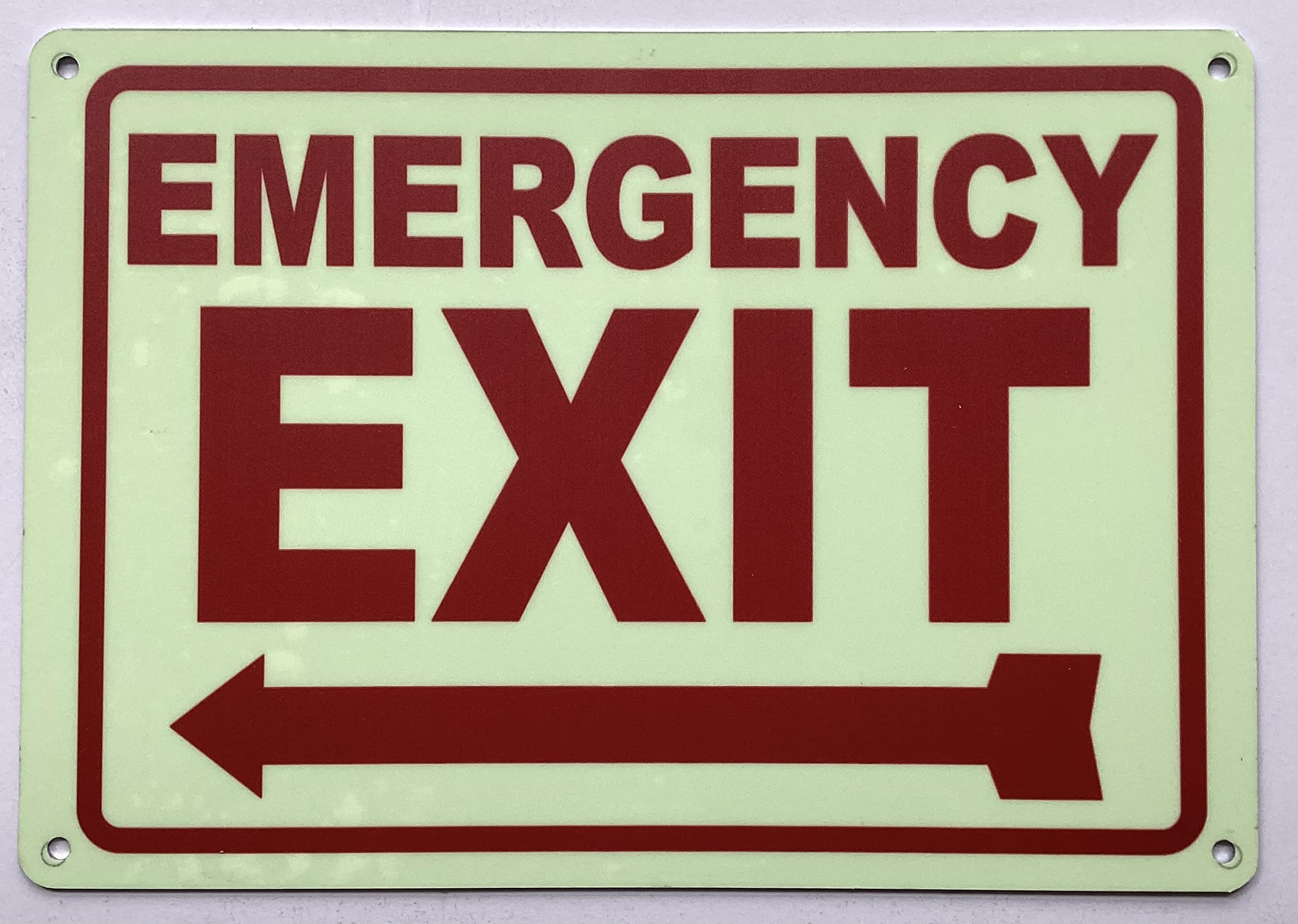 Photoluminescent EMERGENCY EXIT WITH LEFT ARROW SIGN/GLOW IN THE DARK EMERGENCY EXIT WITH LEFT ARROW SIGN (ALUMINIUM, 7X10 INCH,HEAVY DUTY, RUST FREE)