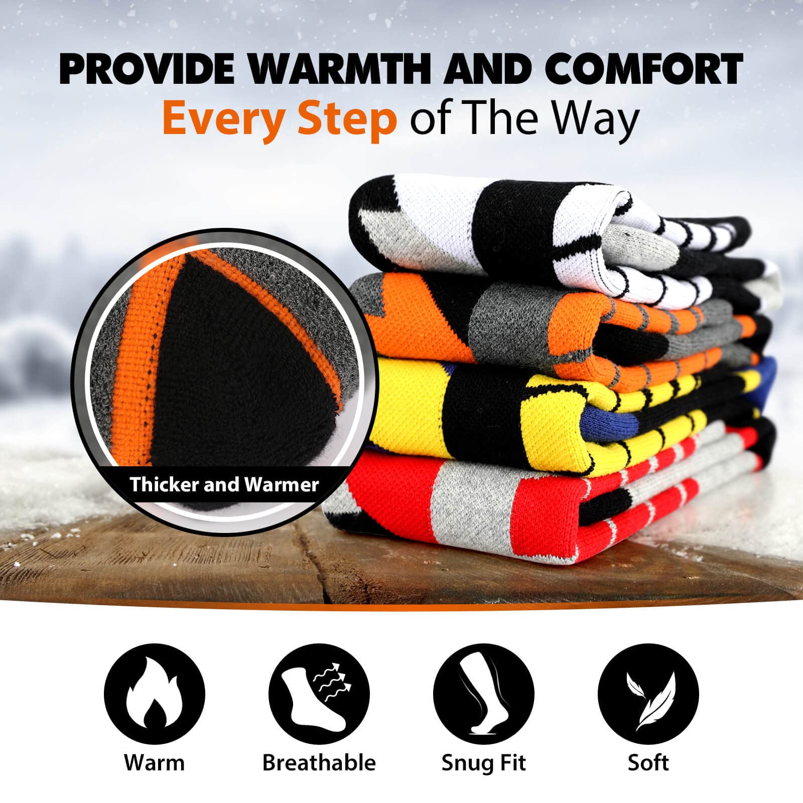 Hikenture Ski Socks, Winter Thermal Socks, Extra Thick Warm Snowboard Socks, Insulated Snow Socks for Men&Women (2-Pack)