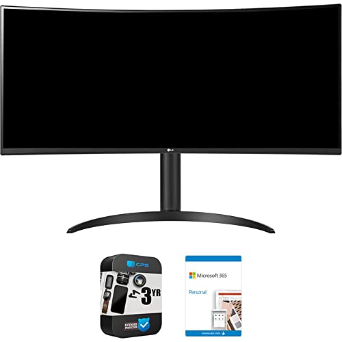 LG 34WP75C-B 34" Curved UltraWide QHD Monitor with AMD FreeSync Bundle with 3 YR CPS Enhanced Protection Pack and Microsoft 365 Personal 15 Month Subscription