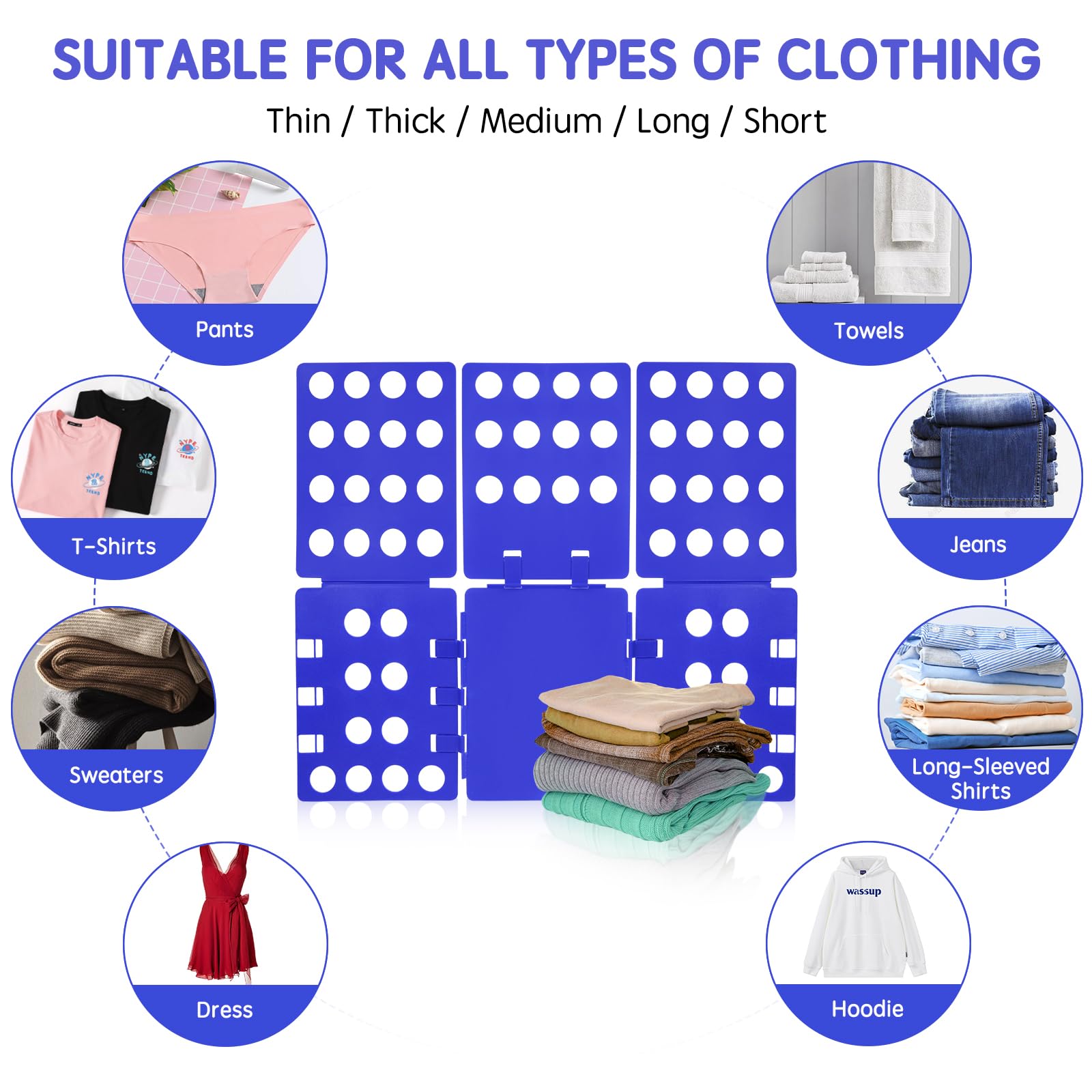 T Shirt Folder T Shirt Folding Board T Shirt Clothes Folder Laundry Organizer Durable Tool Plastic Easy and Fast Folding Board for Kid Children and Adult Plastic Folding Helper Blue