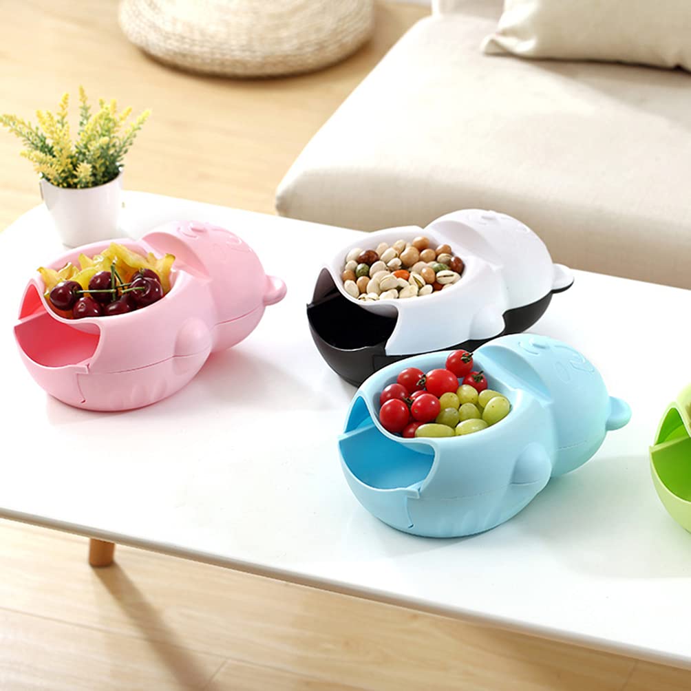 Hemoton Double Layer Snack Bowl with Phone Holder Bear Shape Lazy Candy Dish Nut Serving Plate Organizer for Pistachio Sunflower Seeds Edamame (Pink)
