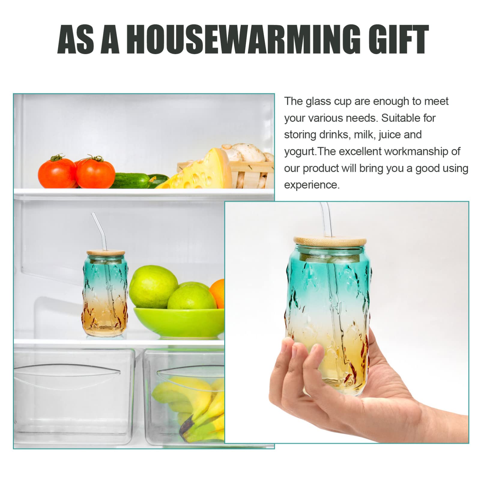 Hemoton Drinking Cup Glass Cups Water Cups Drinking Glasses with Bamboo Lids and - 12oz (350ml) Can Shaped Cups, Beer Glasses, Iced Coffee Glasses (Orange) Cold Drink Cups Flutes