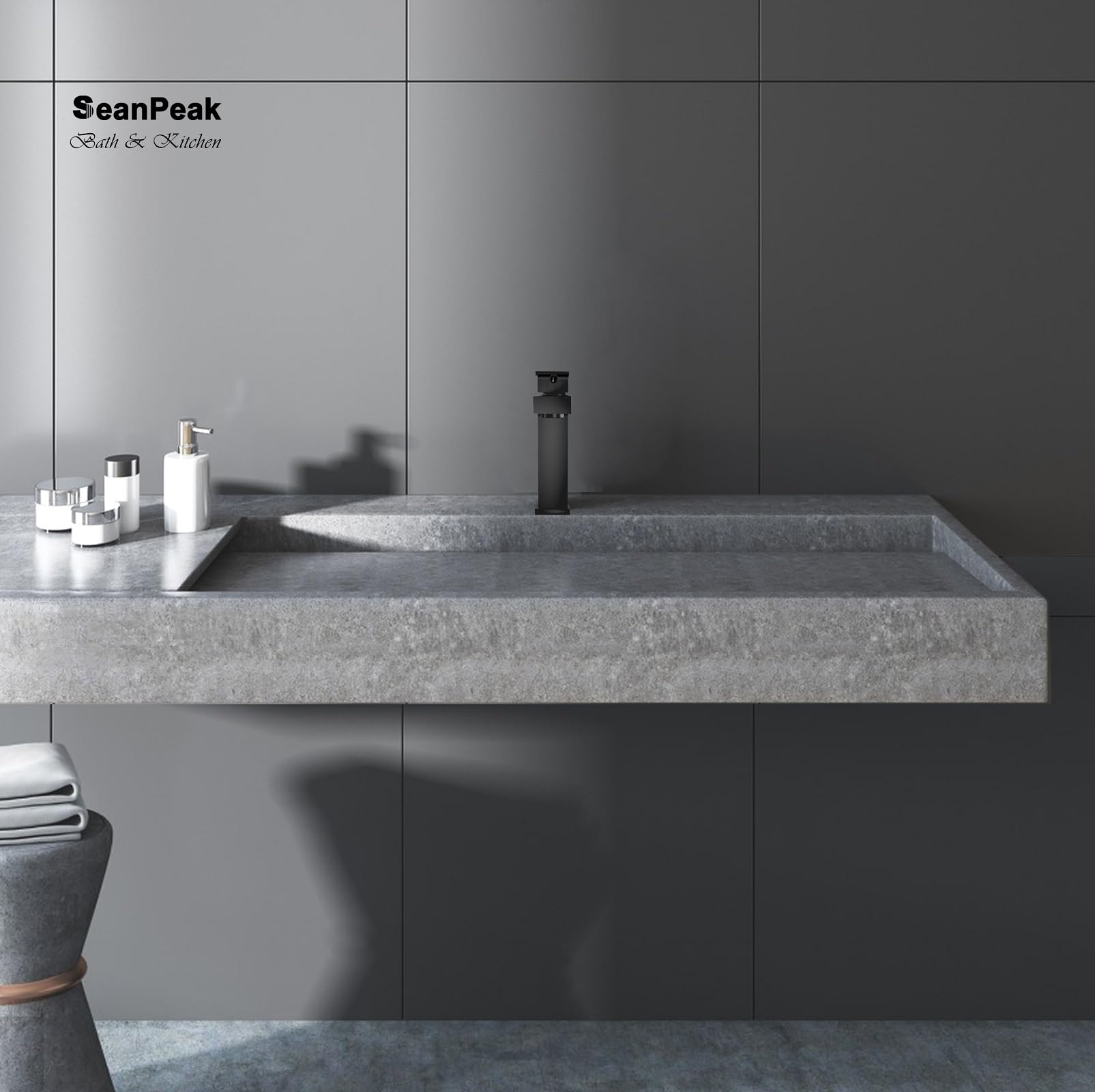 SeanPeak Matte Black Bathroom Faucet, Solid Brass Bathroom Sink Faucet, Lead-Free Single Handle Vanity Faucet with Water Supply Hoses & Pop Up Drain Stopper