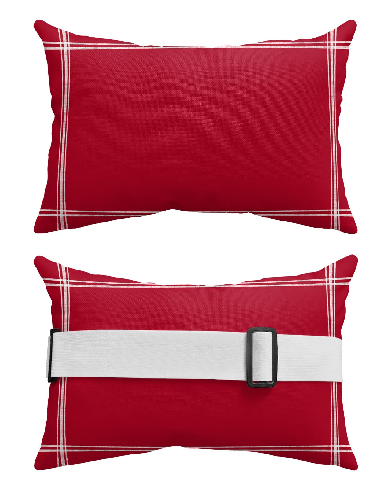 T&H XHome Outdoor Pillow for Chaise Lounge Chair, Solid Color Red Waterproof Headrest Pillow Lumbar Pillows with Insert & Adjustable Elastic Strap for Beach, Poolside, Patio, Office (1 Pack)