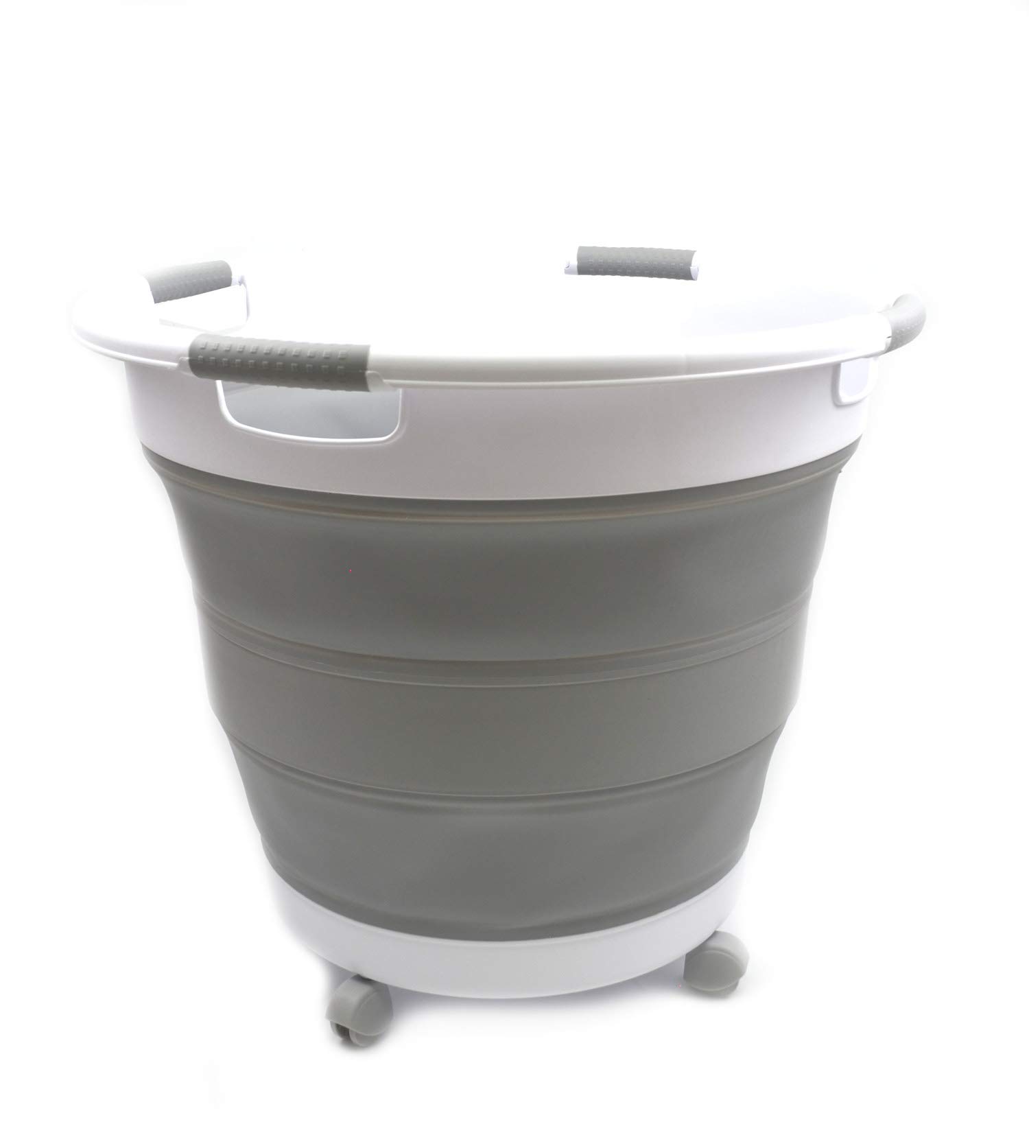 SAMMART 66L Collapsible Laundry Basket with Wheels - Foldable Pop Up Storage Container/Organizer with Wheels - Portable Washing Tub - Space Saving Hamper/Basket with Wheels (1, Grey)
